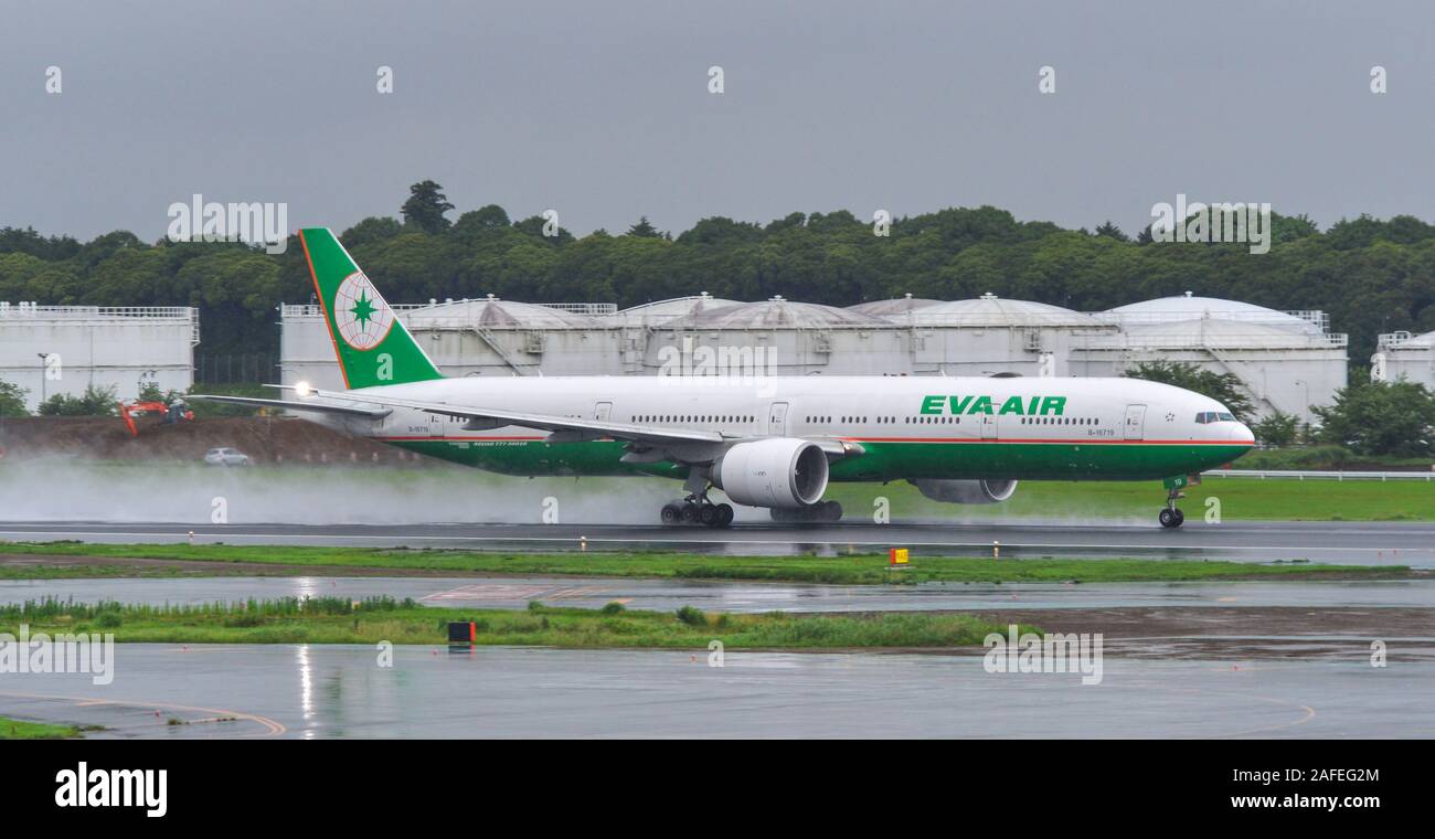Osaka, Japan - Apr 18, 2019. B-16719 EVA Airways Boeing 777-300ER ...