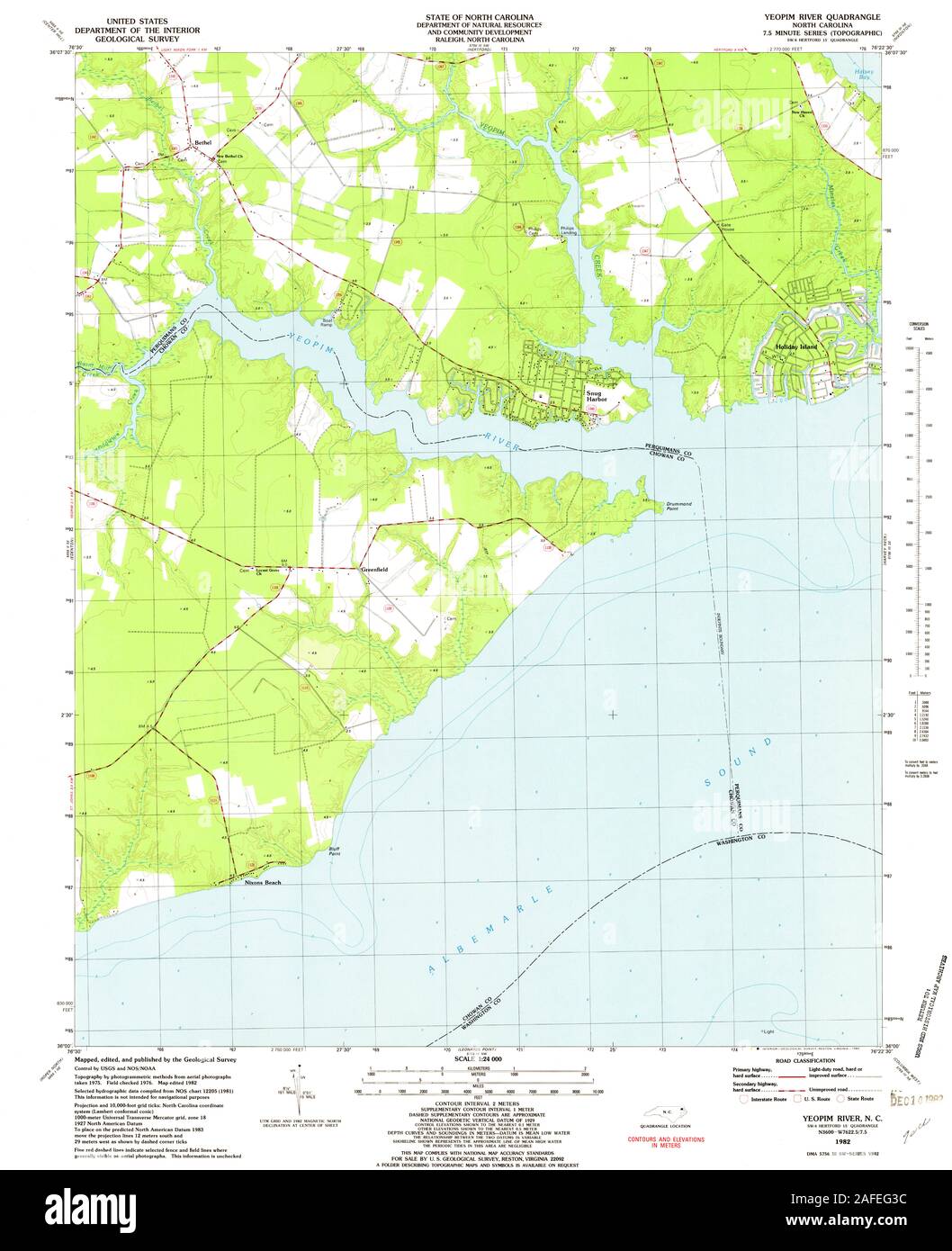 USGS TOPO Map North Carolina NC Yeopim River 164087 1982 24000 ...