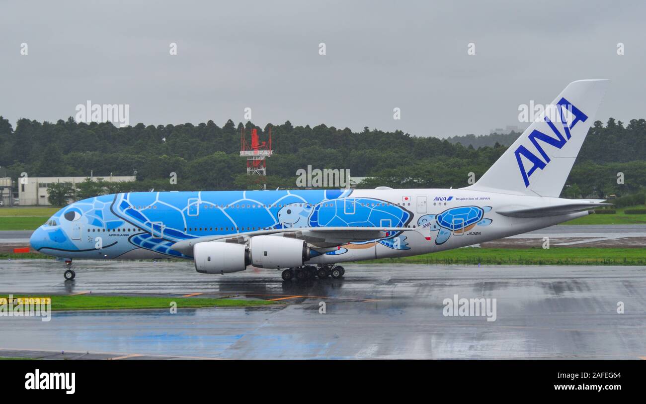 Tokyo, Japan - Jul 4, 2019. JA381A All Nippon Airways Airbus A380 ...
