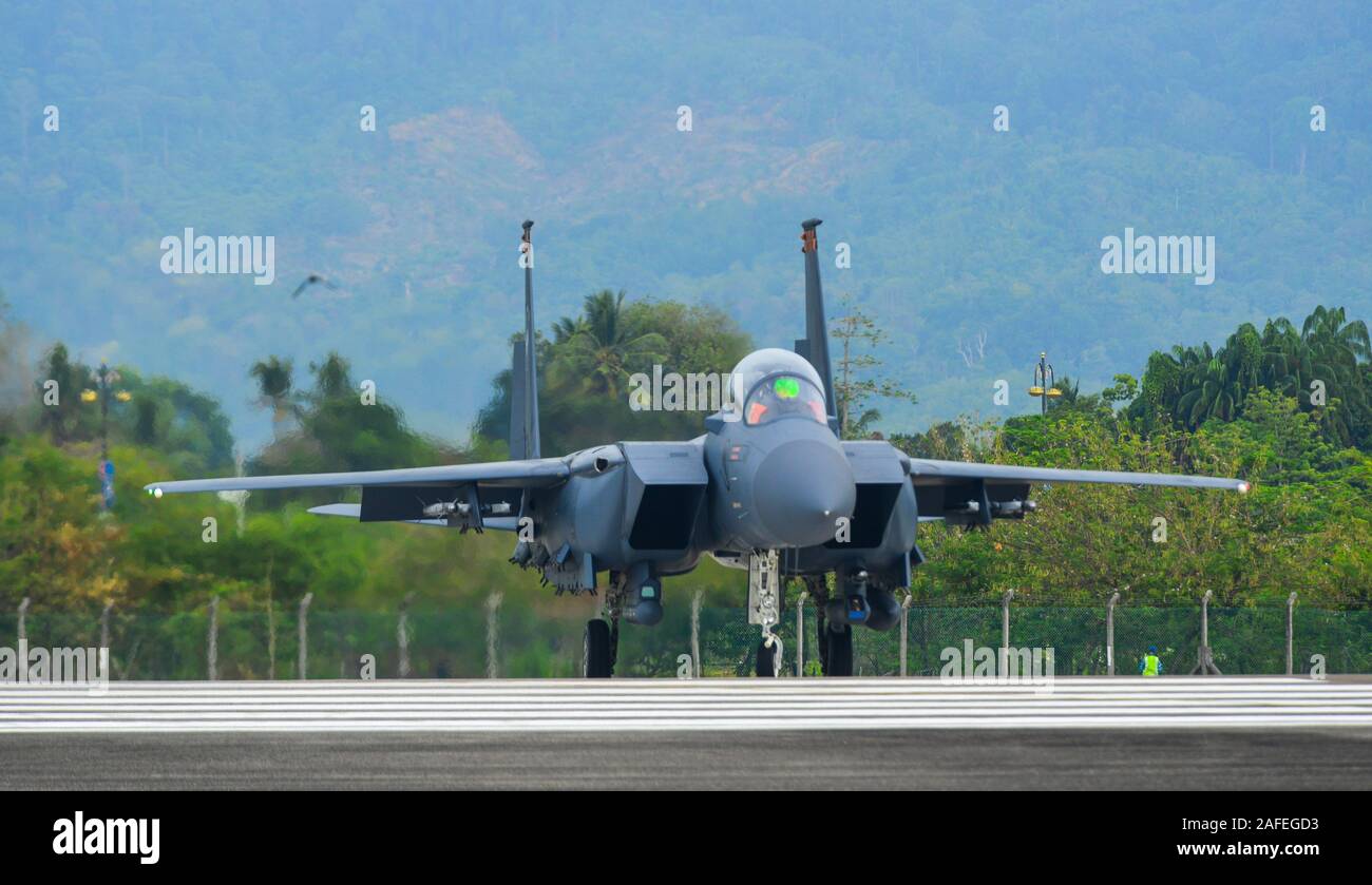 Langkawi, Malaysia - Apr 1, 2019. A McDonnell Douglas F-15SG Eagle ...