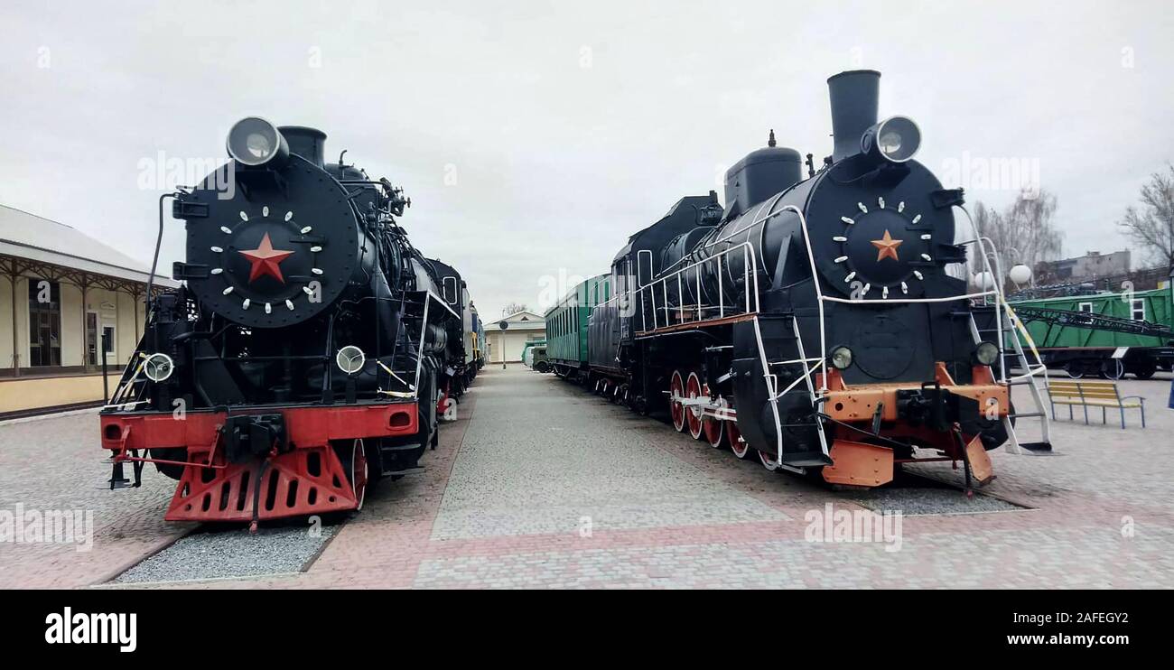 Kharkiv, Ukraine, November 26, 2019: Soviet era Steam locomotives in ...