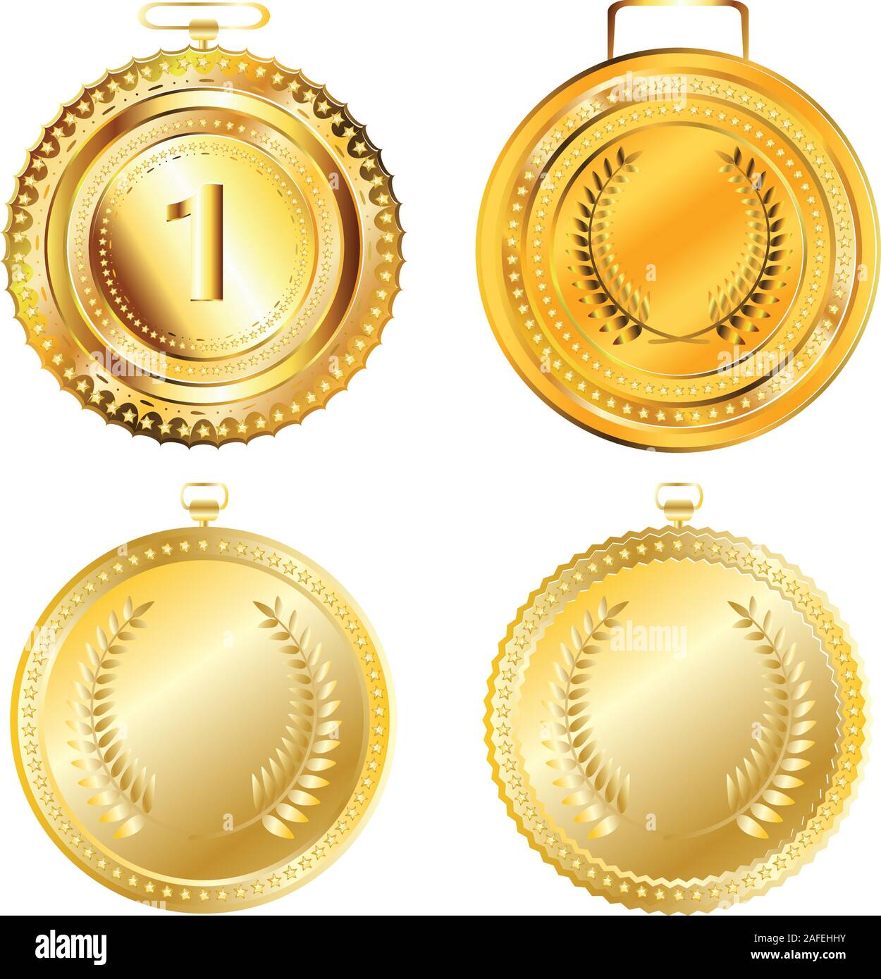 Set of round decorative golden medals on white background Stock Vector ...