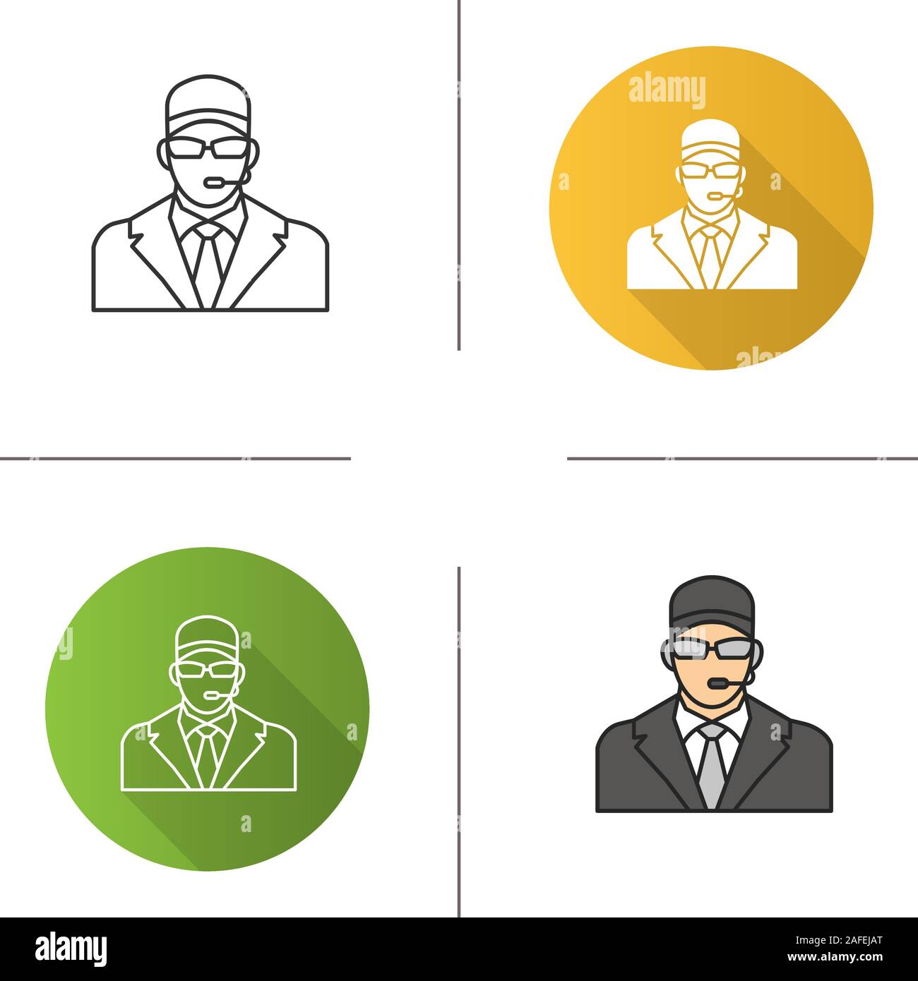 Security guard icon. Flat design, linear and color styles. Bodyguard ...