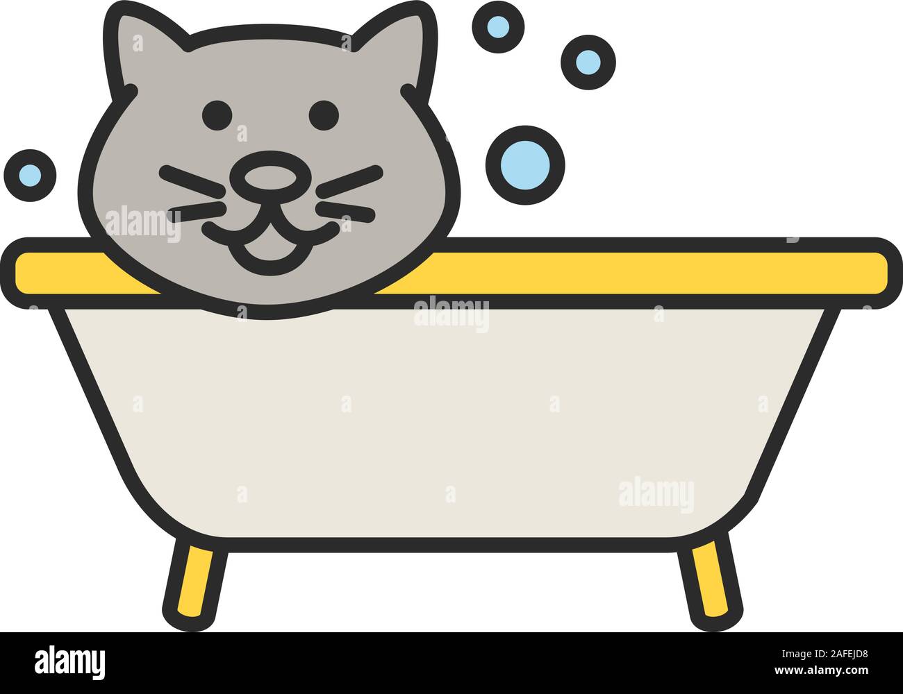 Bathing cat color icon. Grooming service. Pets hygiene. Isolated vector ...