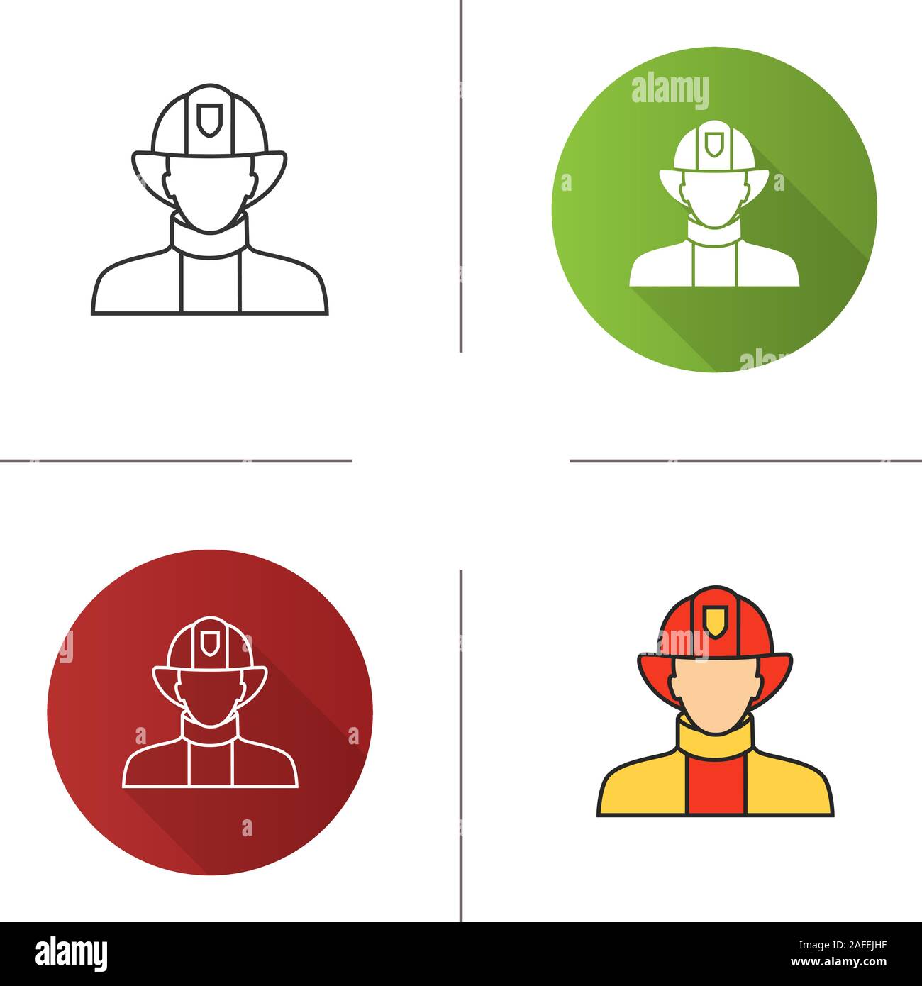 Firefighter icon. Flat design, linear and color styles. Fireman ...