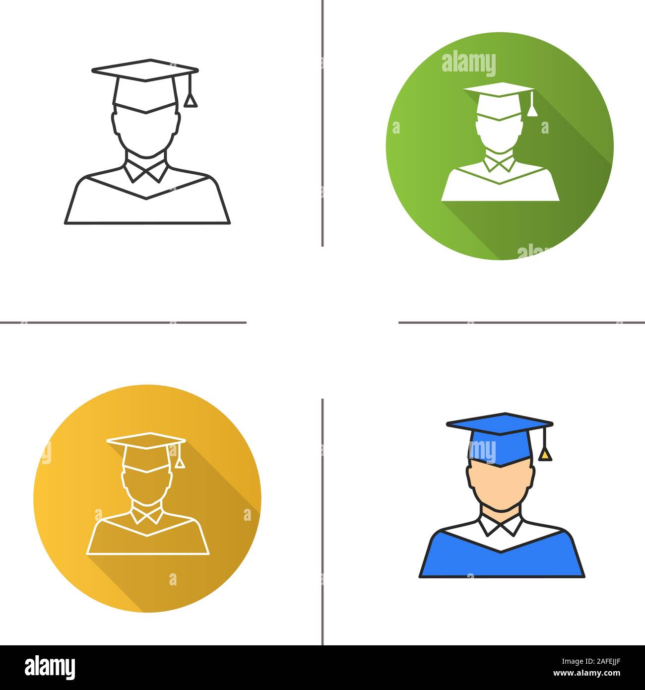 Graduate student icon. Flat design, linear and color styles. Person in ...