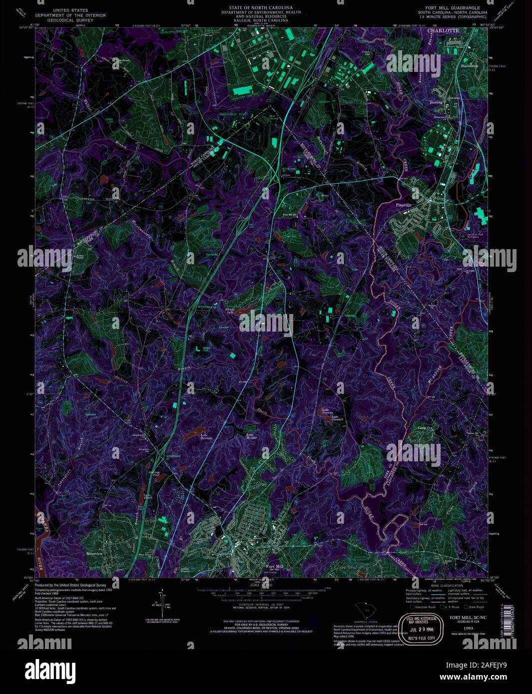 USGS TOPO Map North Carolina SC Fort Mill 261006 1993 24000 Inverted ...