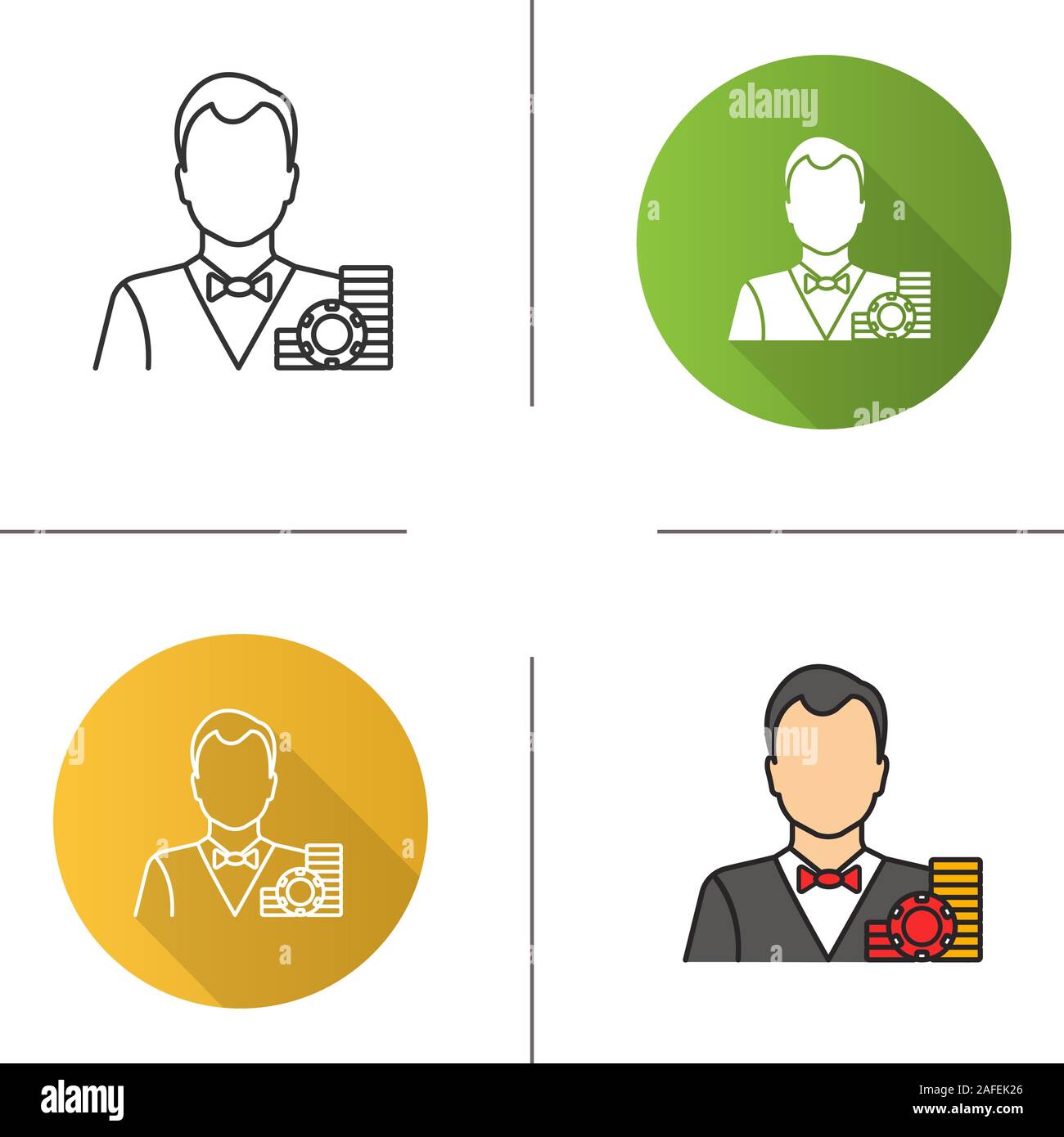 Croupier icon. Flat design, linear and color styles. Casino worker ...