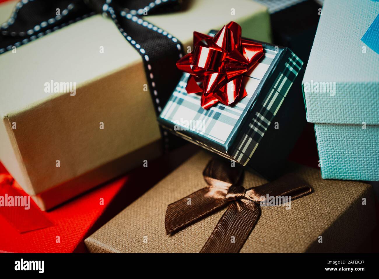 Set of gift boxes of different sizes and colors Stock Photo - Alamy