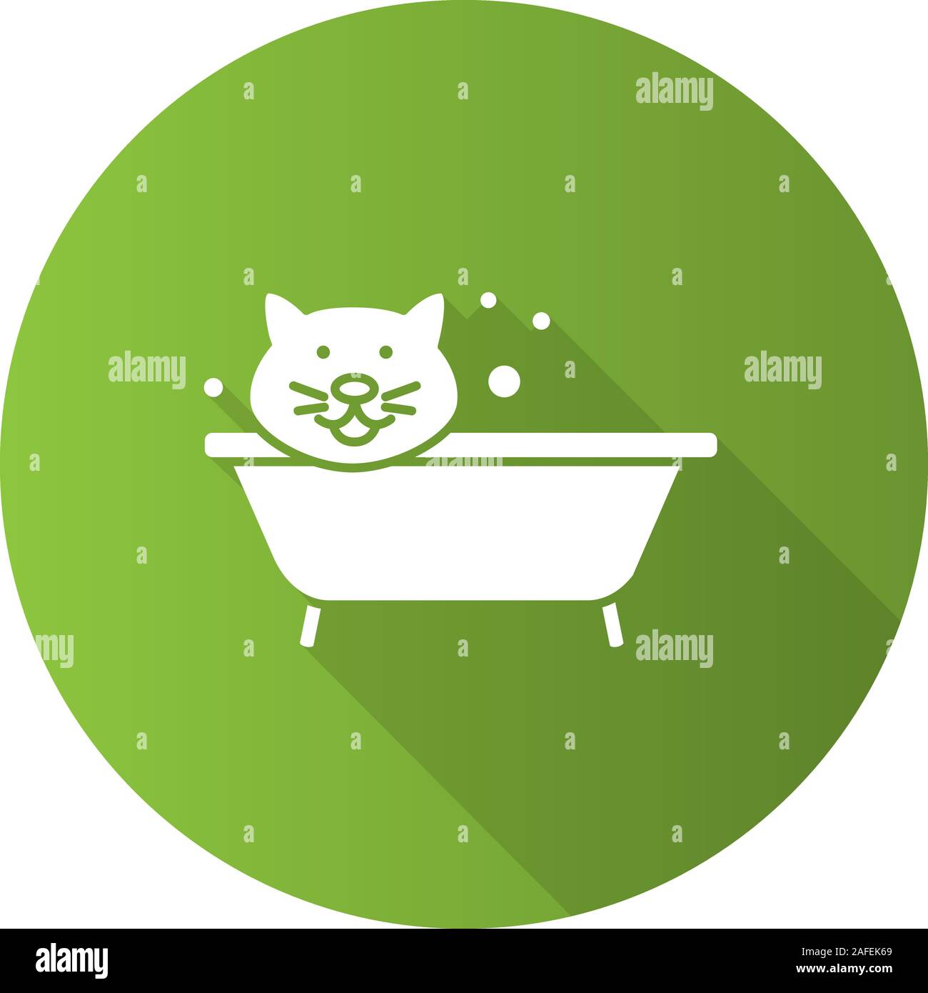 Bathing cat flat design long shadow glyph icon. Grooming service. Pets ...