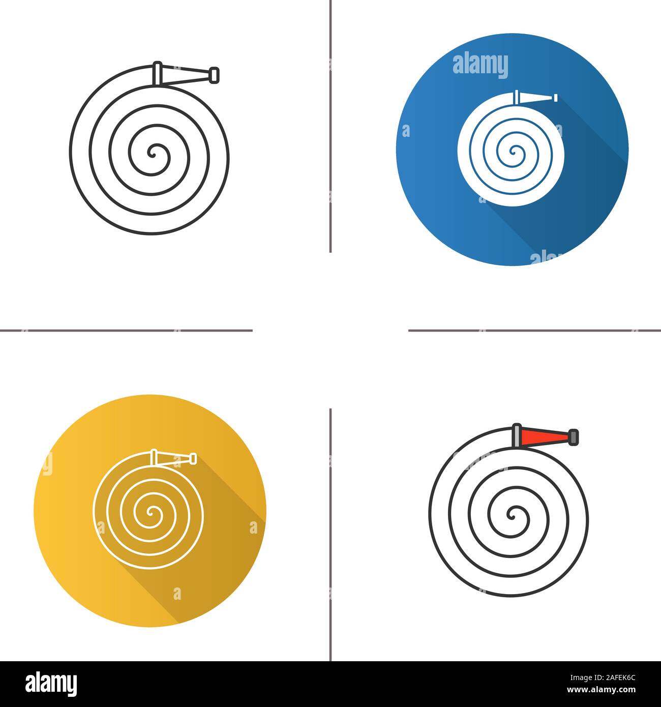 Fire hose icon. Flat design, linear and color styles. Firefighting ...