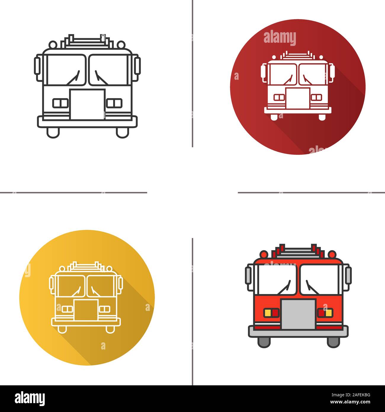Fire engine icon. Flat design, linear and color styles. Firefighting ...