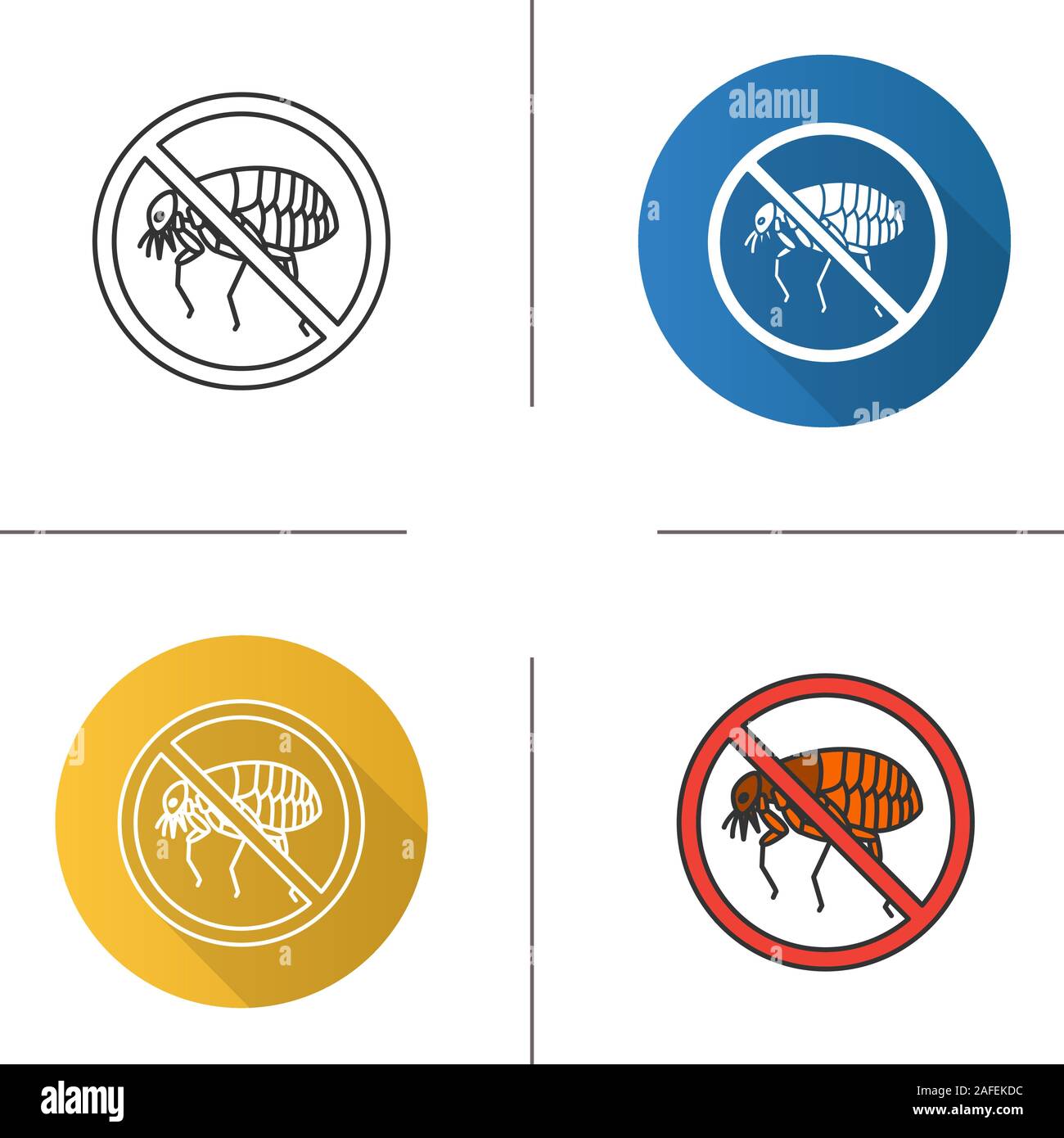 Stop fleas icon. Pest control. Flat design, linear and color styles ...