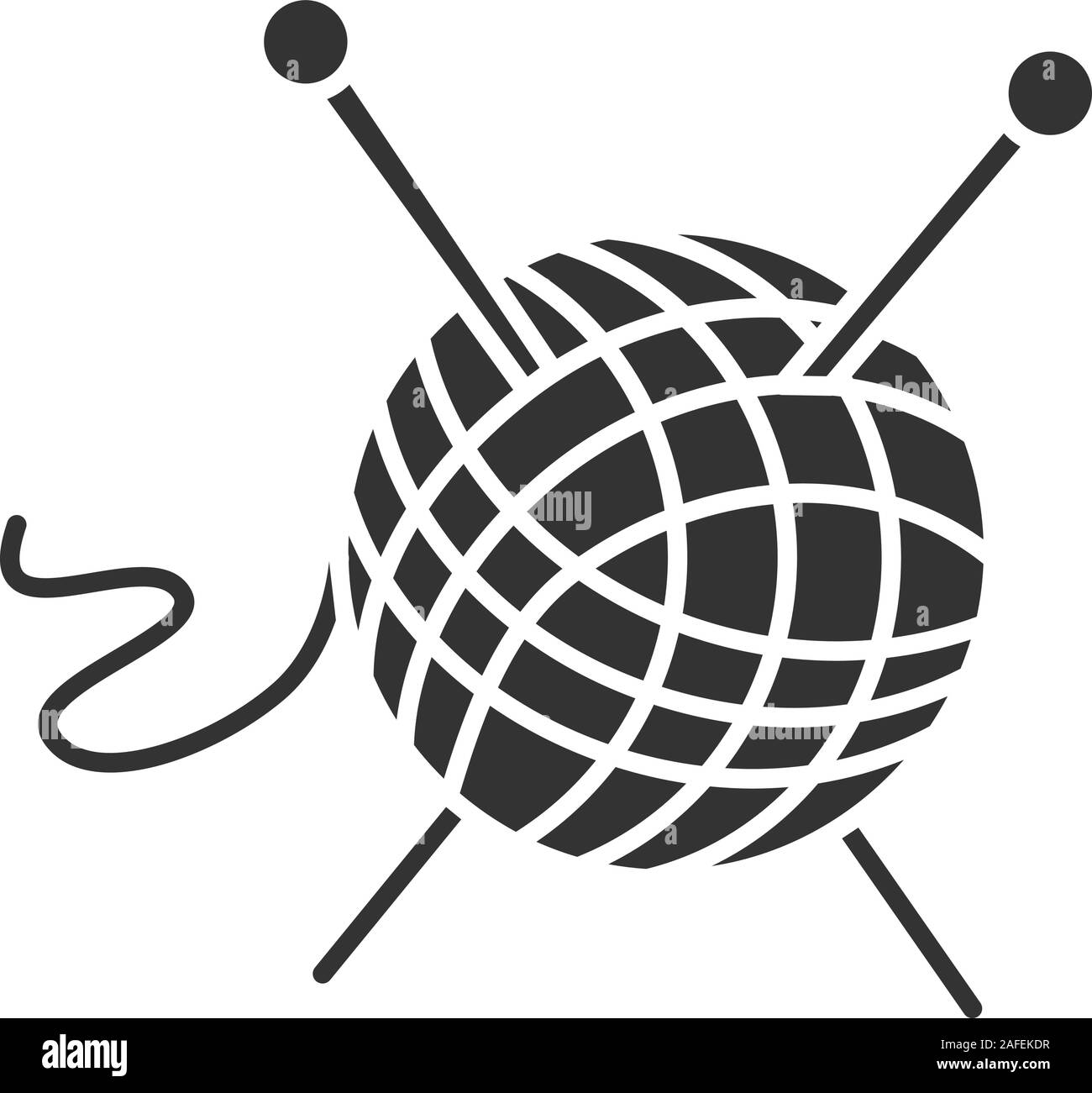 Wool clew with knitting needles glyph icon. Silhouette symbol. Yarn ...