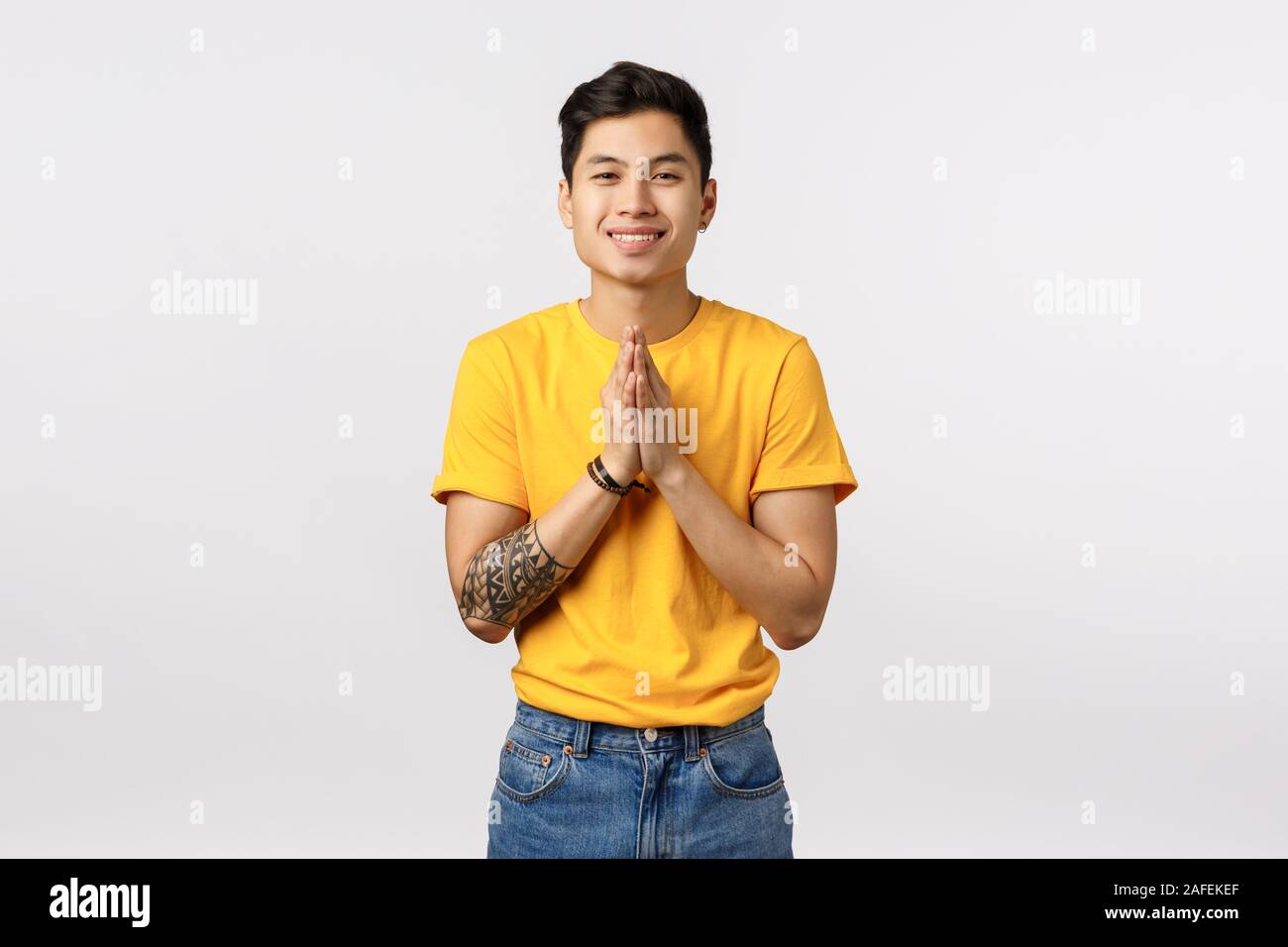 Cute friendly and pleasant young asian tattooed boyfriend with lovely ...