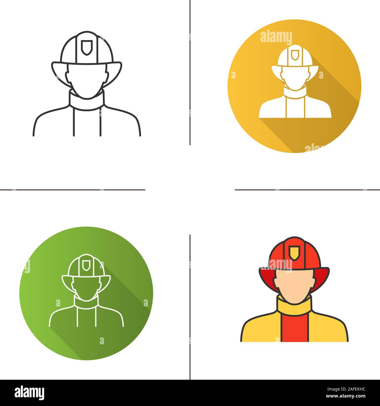 Firefighter icon. Flat design, linear and color styles. Fireman ...