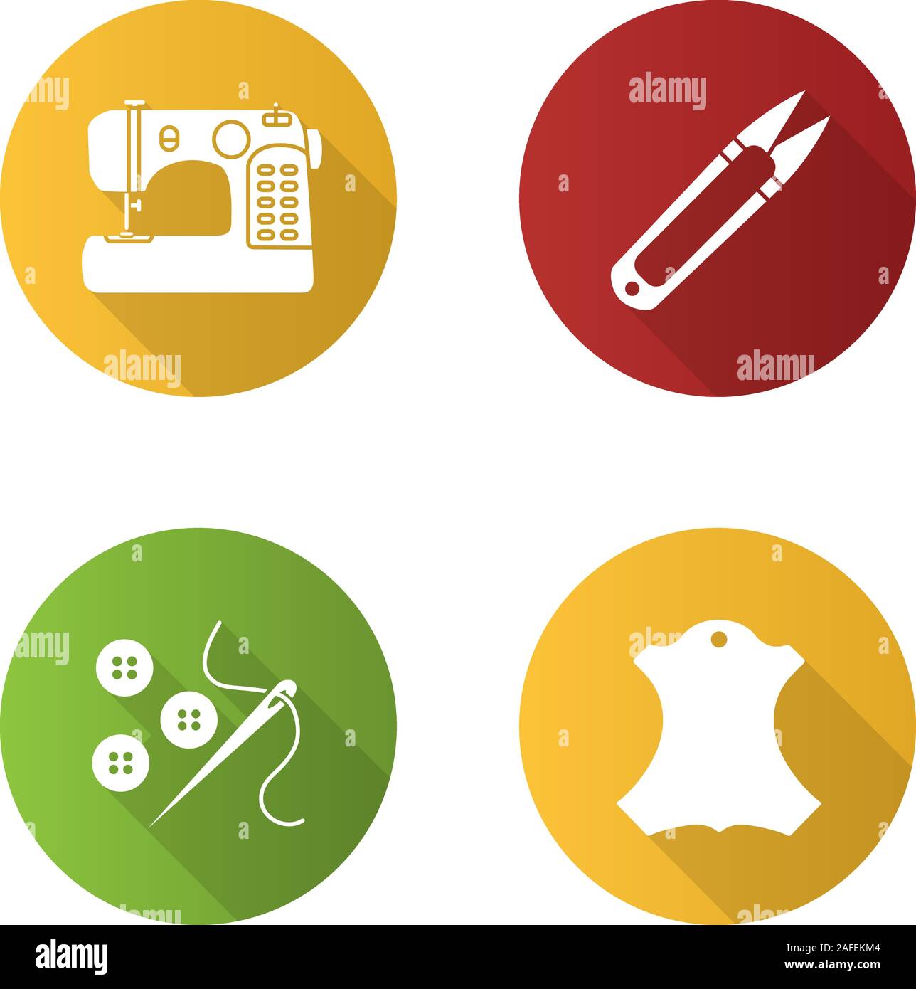 Tailoring flat design long shadow glyph icons set. Sewing machine ...