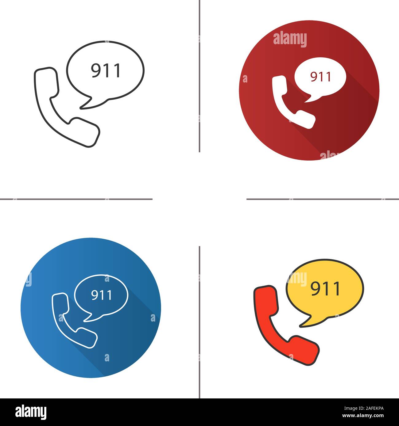 Emergency calling service icon. Flat design, linear and color styles. Handset and speech bubble ...