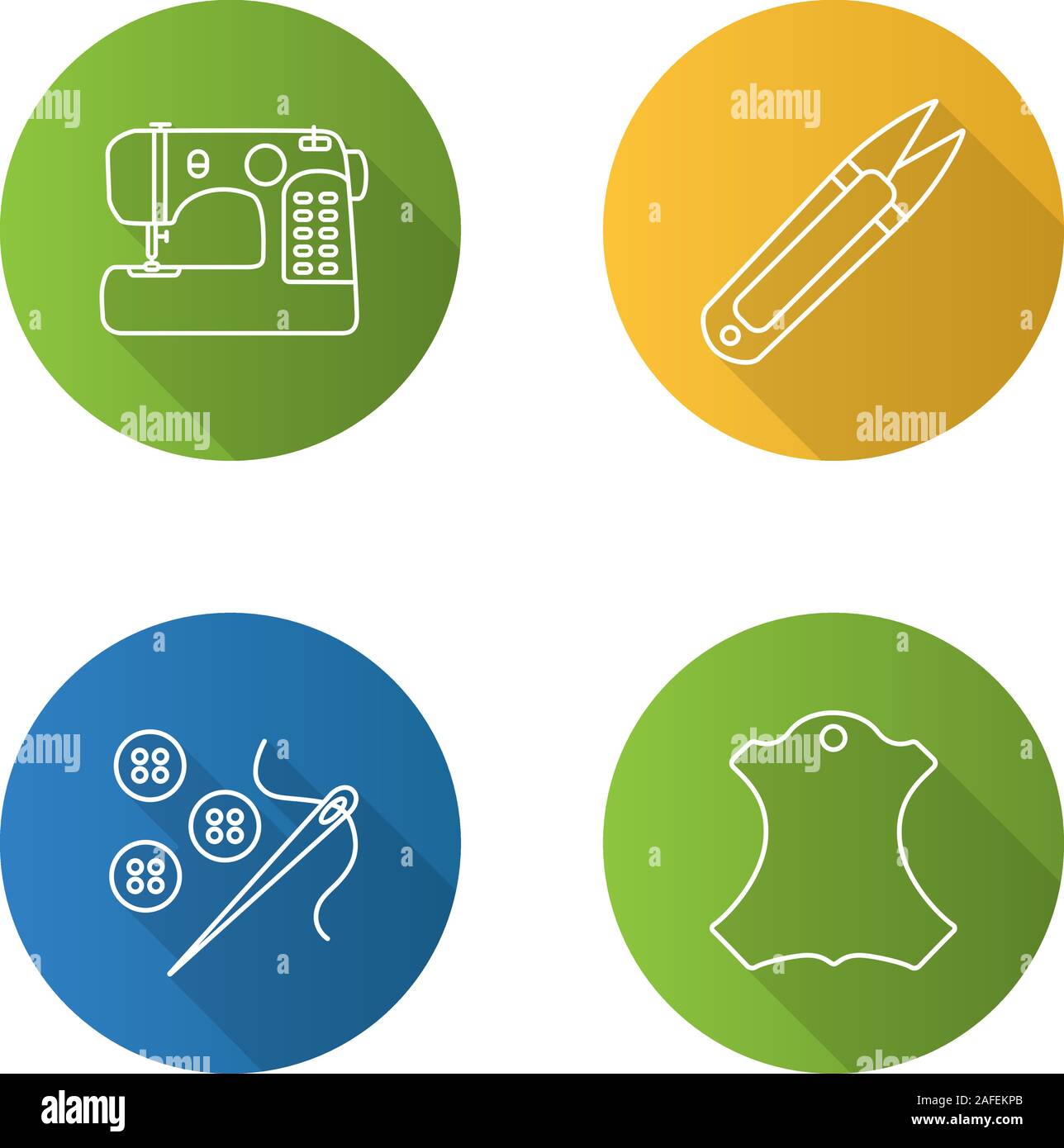 Tailoring flat linear long shadow icons set. Sewing machine, thread ...