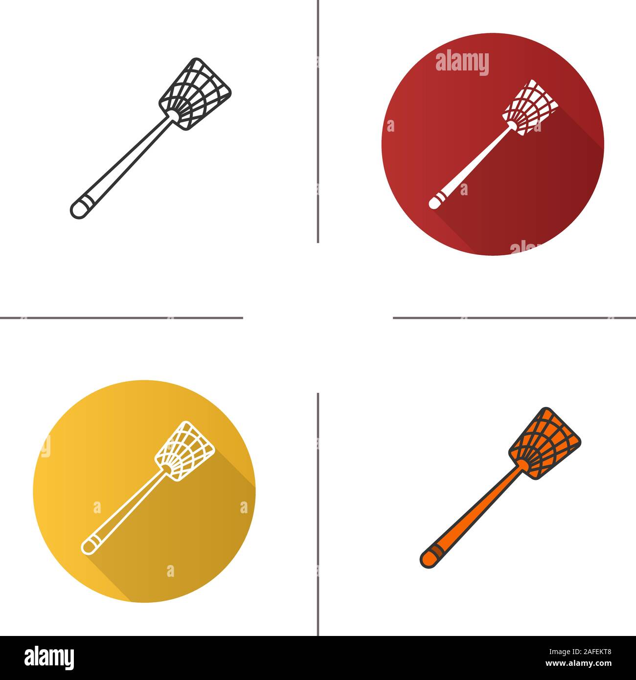 Fly-swatter icon. Flat design, linear and color styles. Houseflies ...