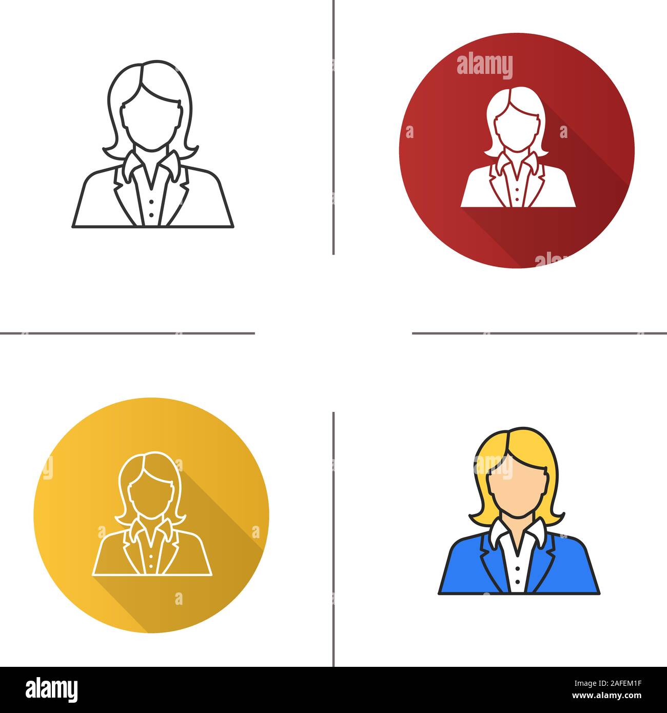 Office worker icon. Flat design, linear and color styles. Businesswoman ...