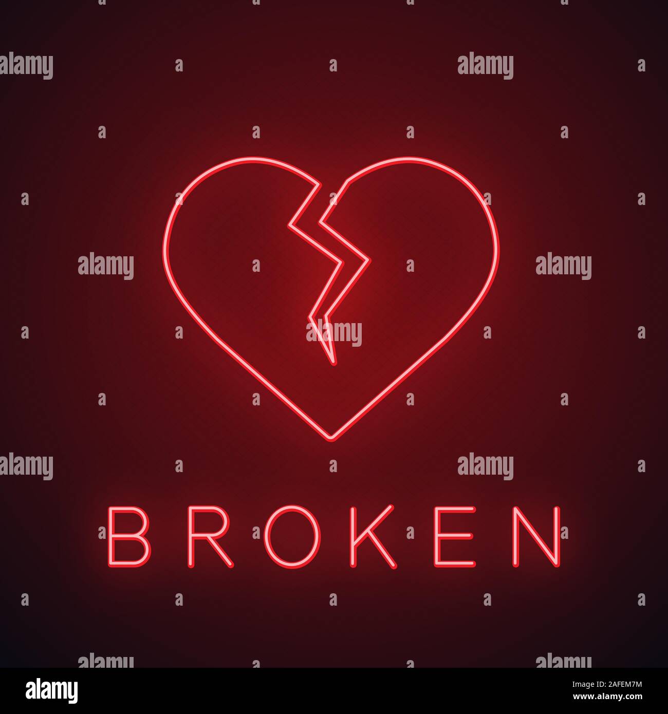 Broken heart neon light icon. Heartbreak glowing sign. Beak up. Vector ...
