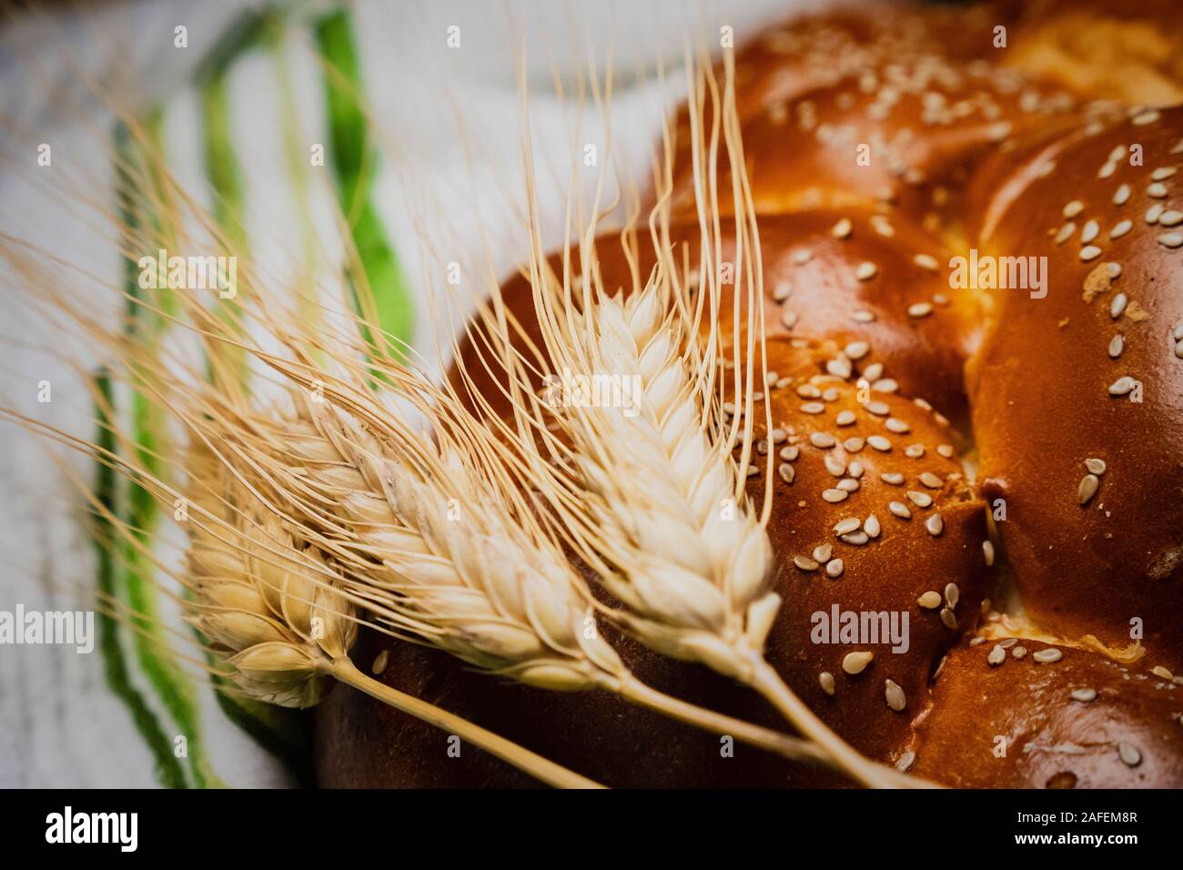 Traditional Jewish Braided Challah Bread for Shabbat and Ears of Wheat ...