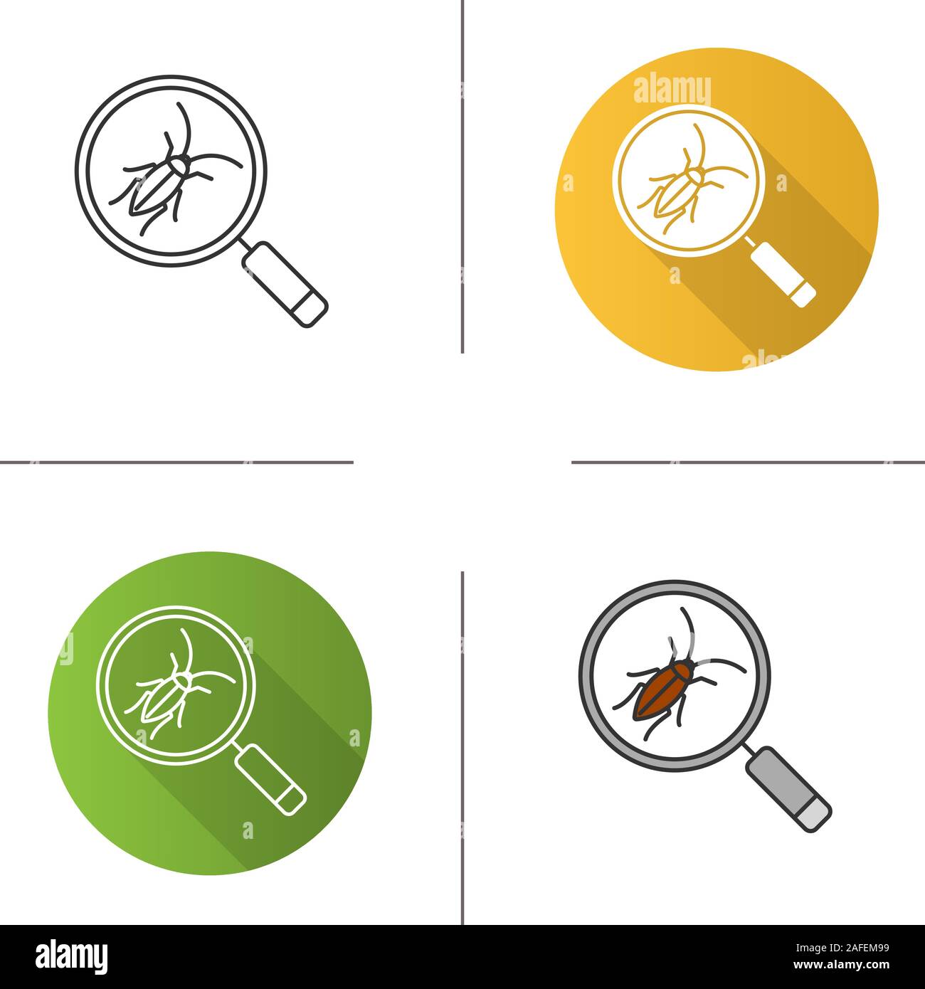 Cockroach searching icon. Flat design, linear and color styles. Pest ...
