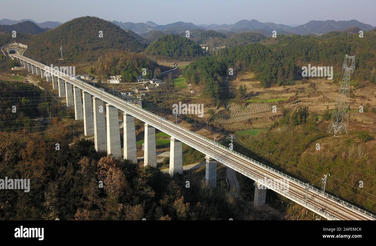 Bijie. 15th Dec, 2019. Aerial photo shows the Chengdu-Guiyang railway ...