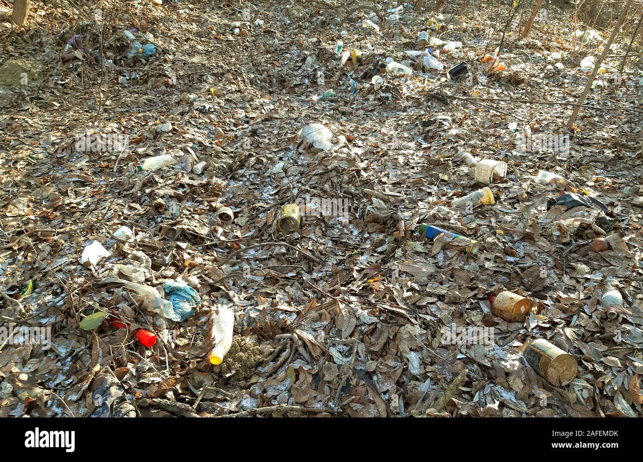 Ecological Disaster, garbage thrown into nature, polluting nature Stock ...