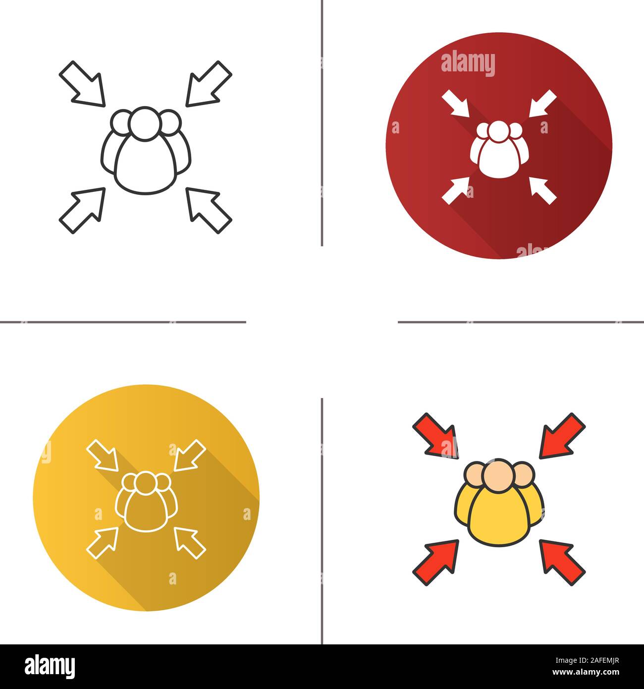 Fire assembly point icon. Flat design, linear and color styles ...