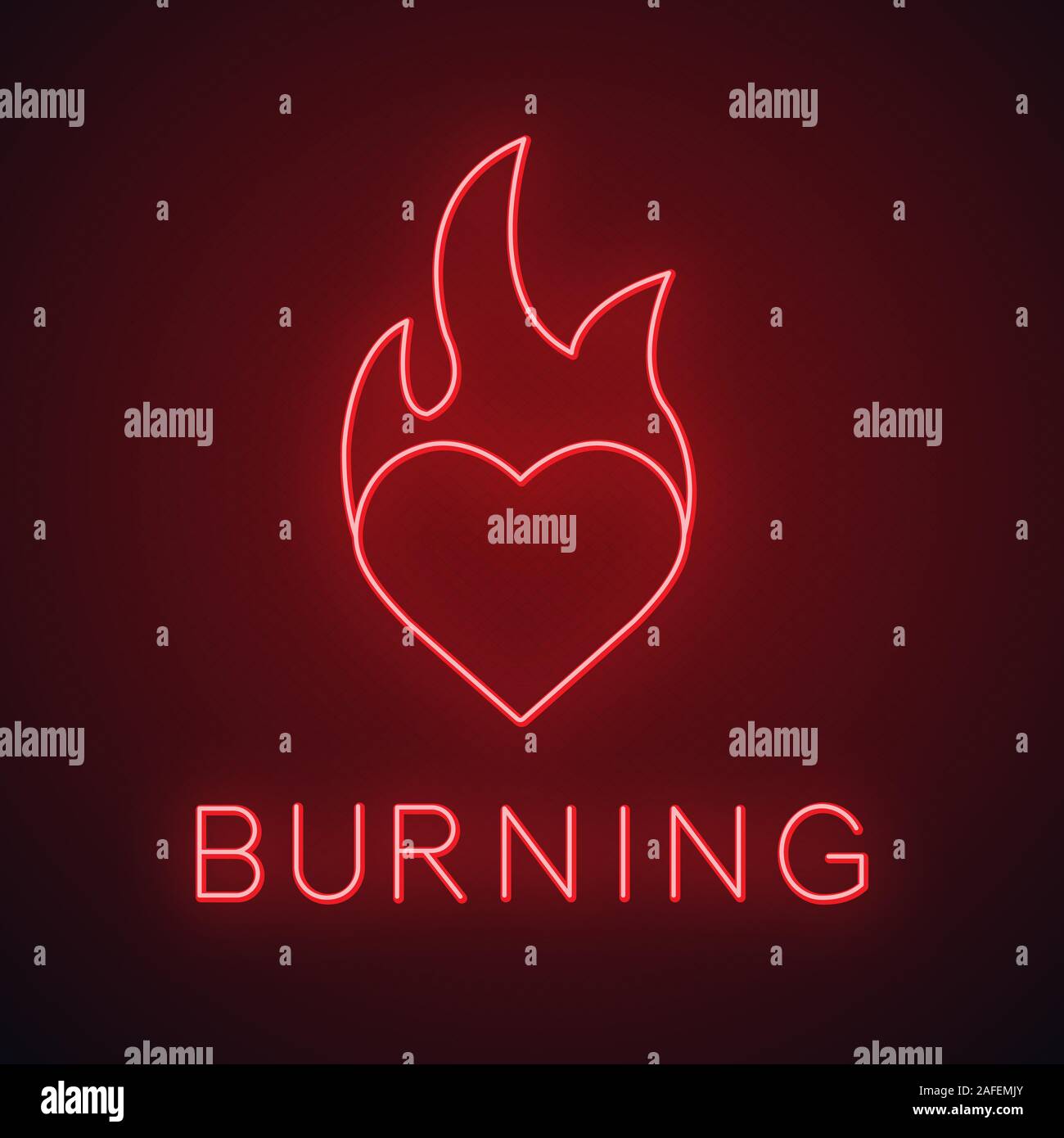 Burning heart neon light icon. Heart on fire. Passion glowing sign ...
