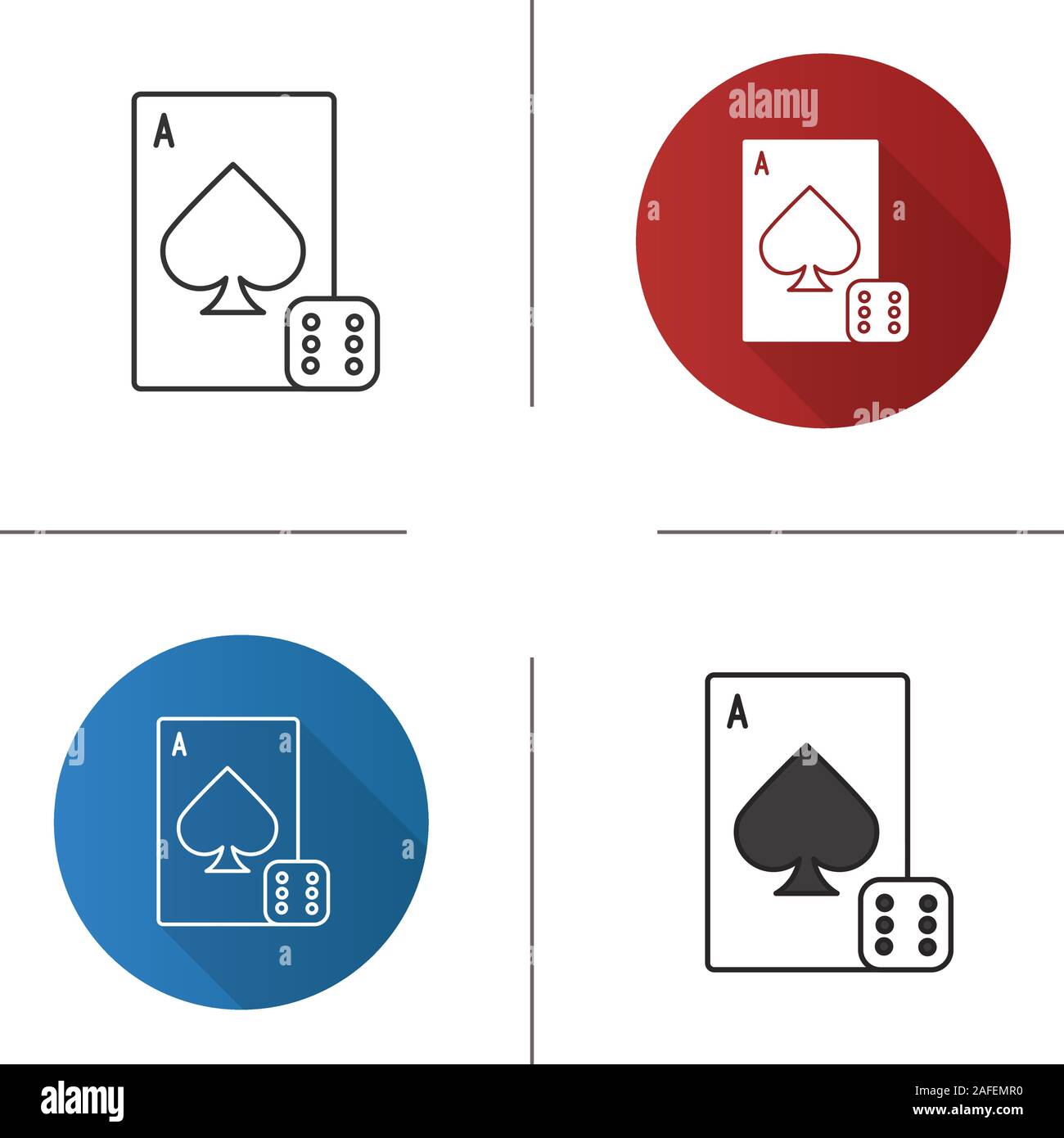 Dice and playing card icon. Flat design, linear and color styles ...
