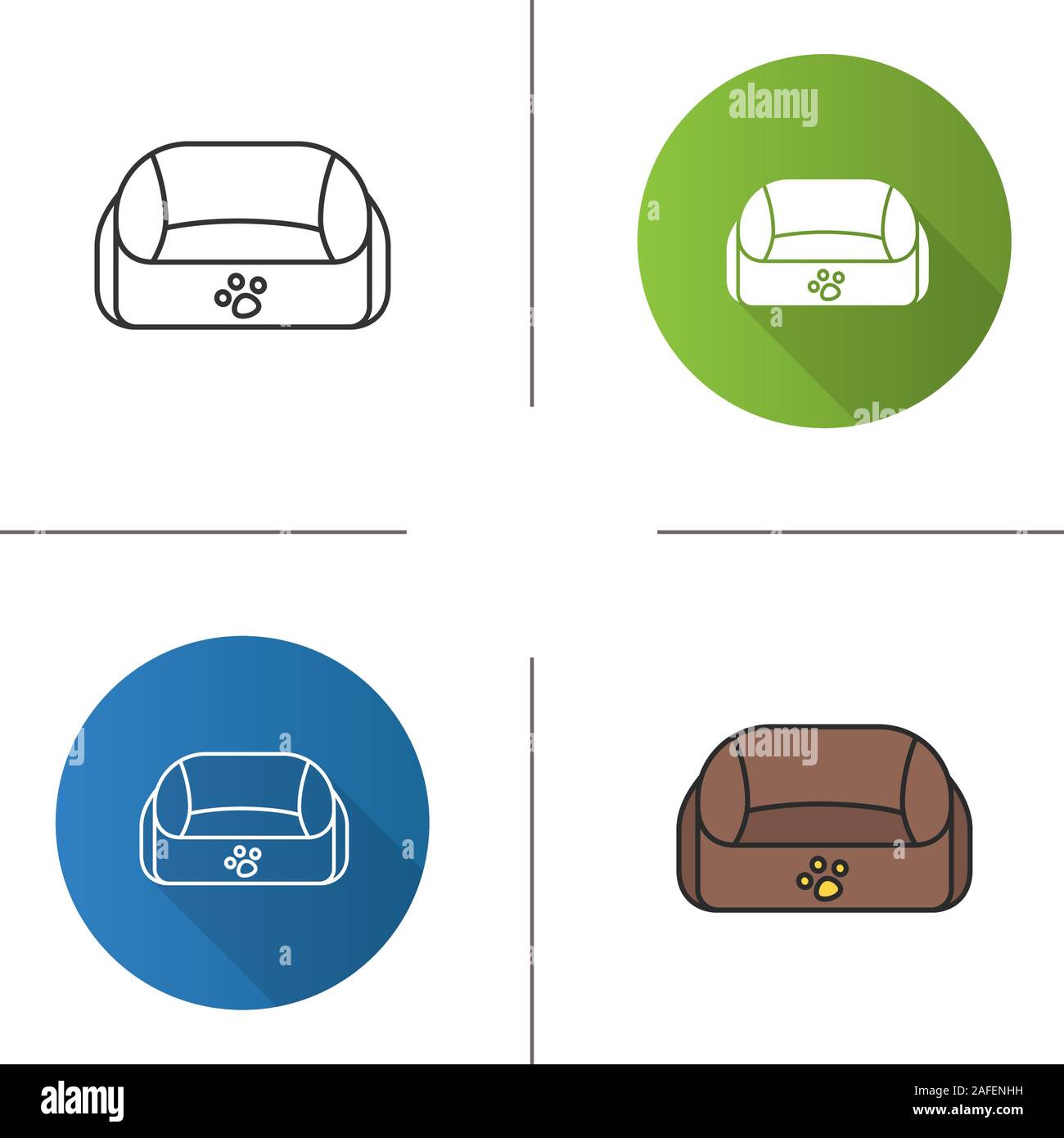 Pet bed icon. Flat design, linear and color styles. Isolated vector ...