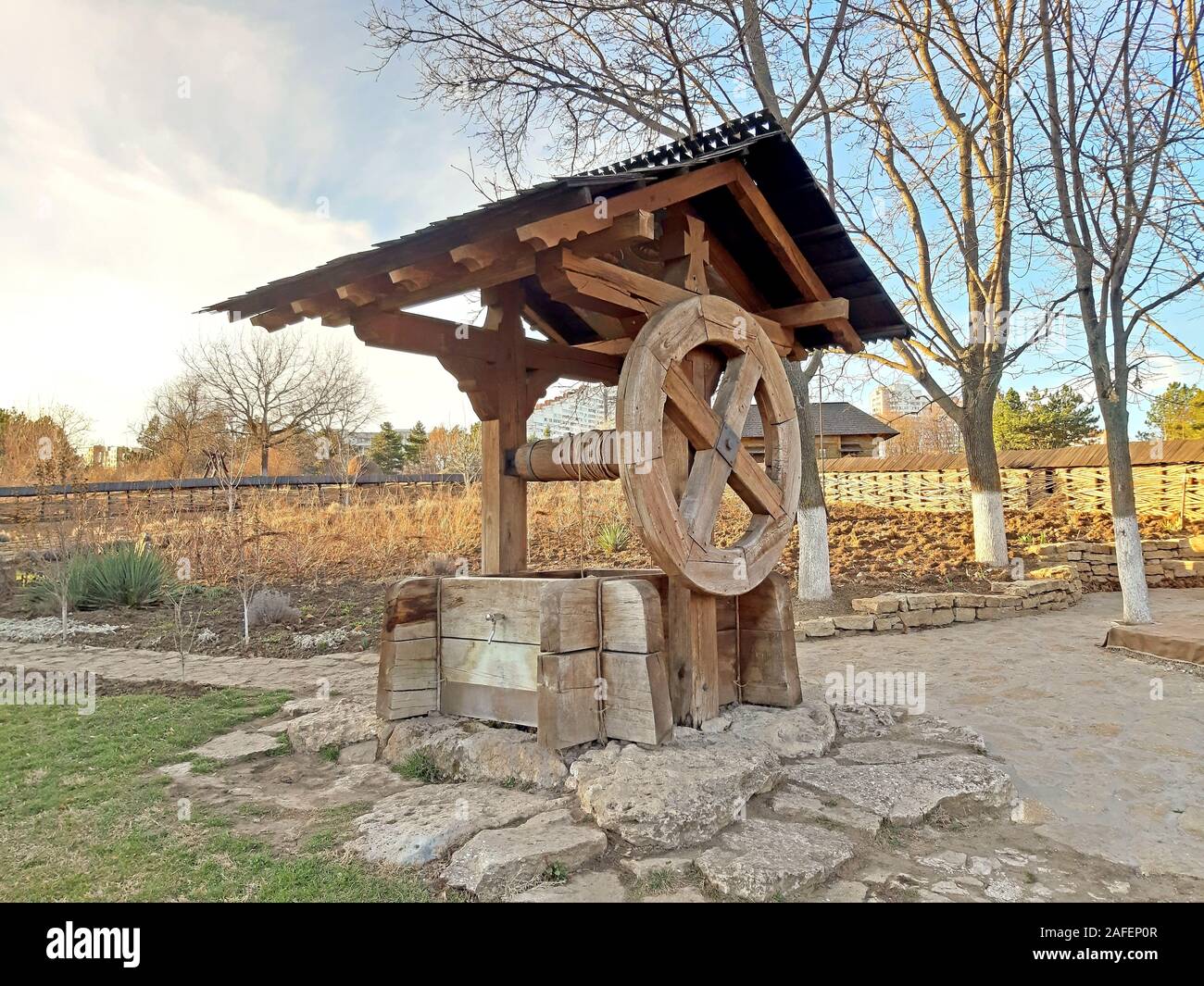 Old Wooden Garden Well. Decorative wooden well Stock Photo - Alamy