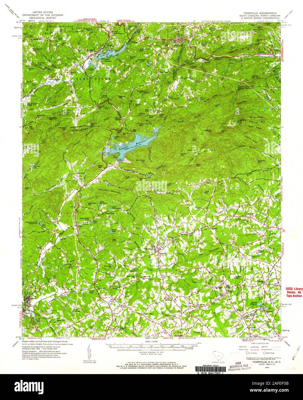 USGS TOPO Map North Carolina SC Tigerville 261964 1959 62500 ...
