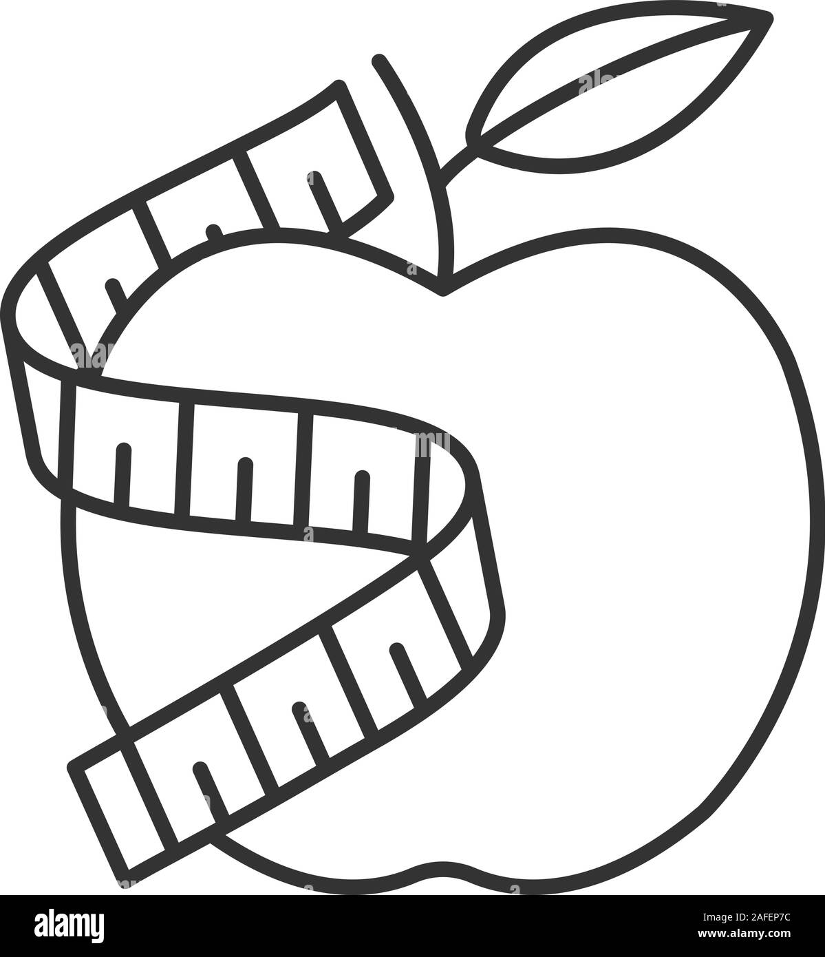 Measuring Tape Around Apple Linear Icon Thin Line Illustration