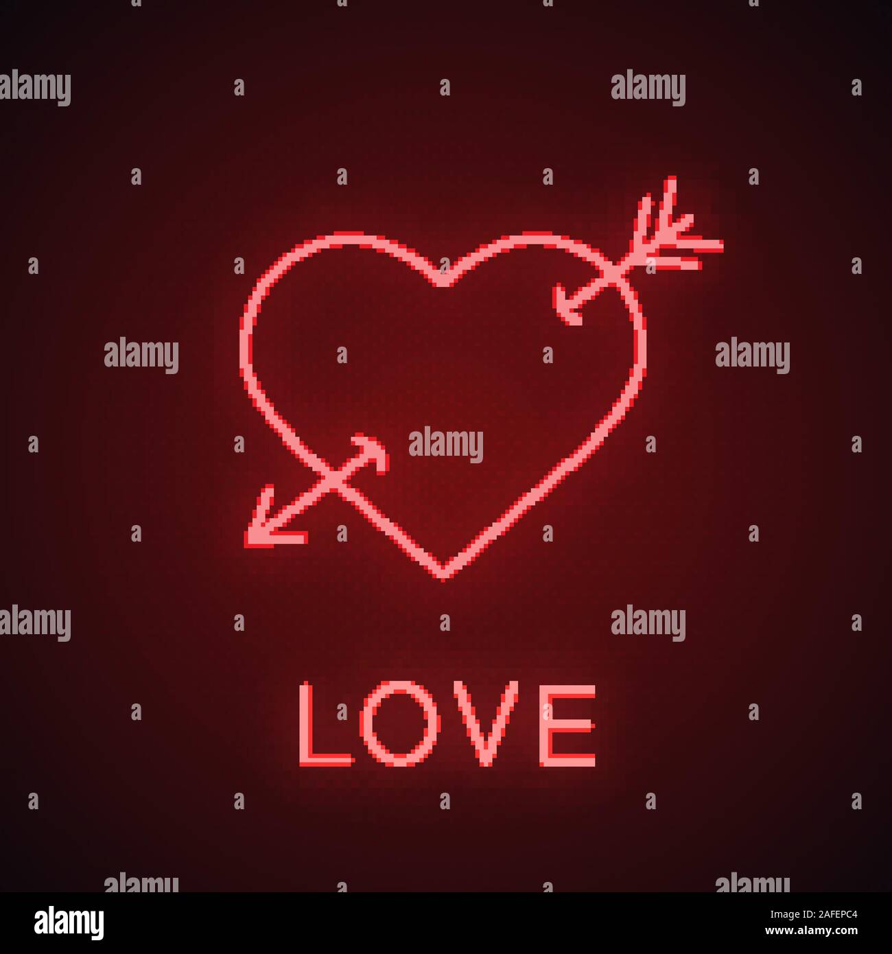 Heart with cupid's arrow neon light icon. Love glowing sign. Valentine ...