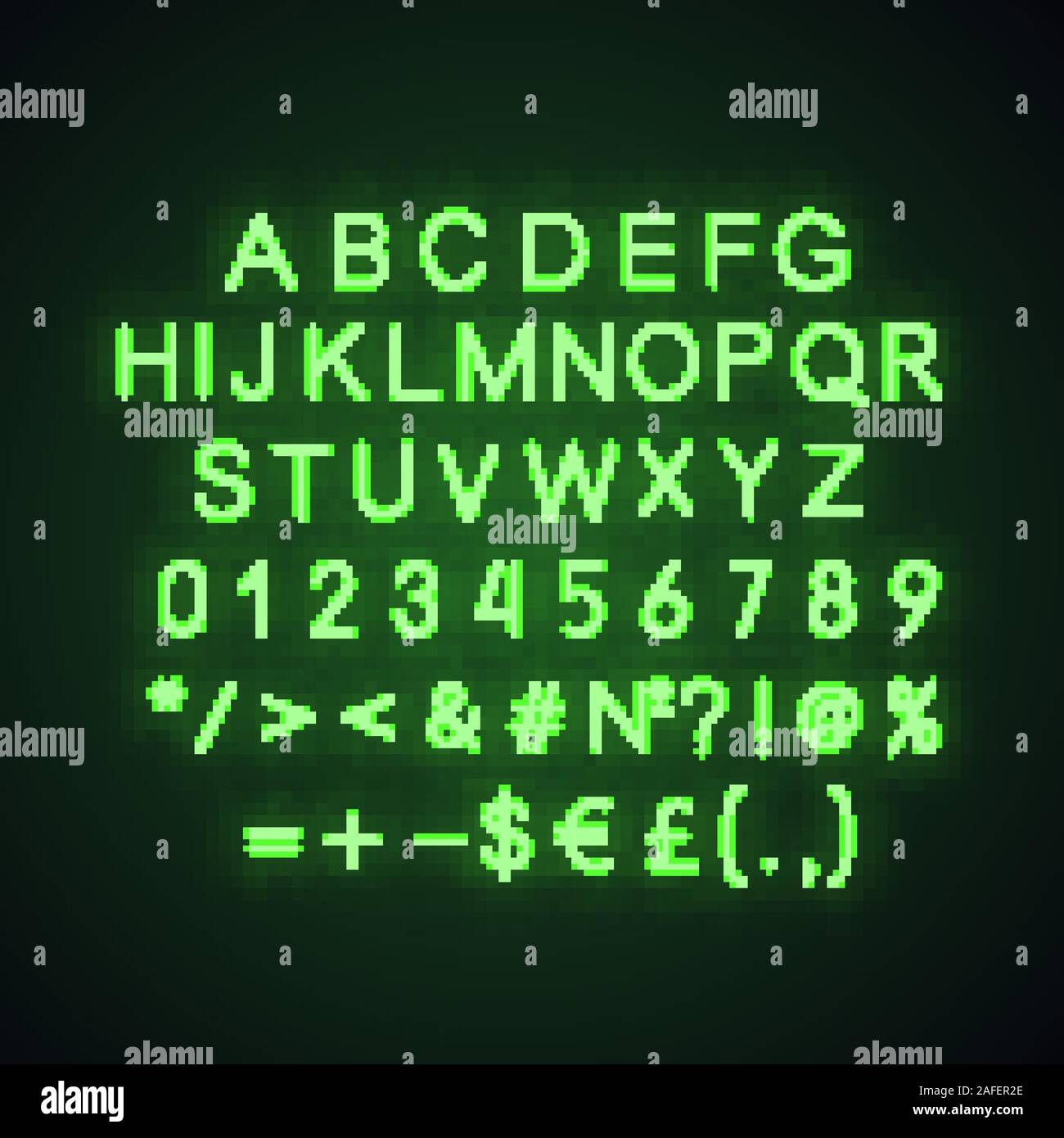Green alphabet, numbers and math signs neon light icon. ABC glowing ...