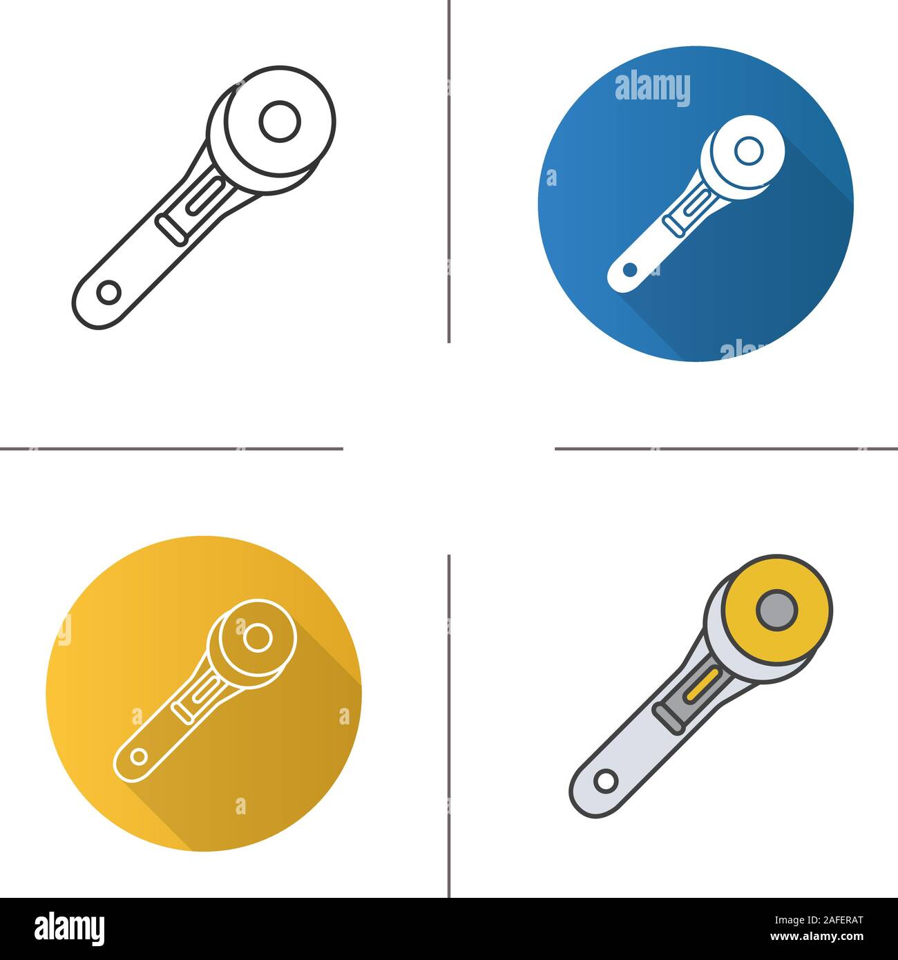 Rotary cutter icon. Flat design, linear and color styles. Patchwork knife. Isolated vector ...