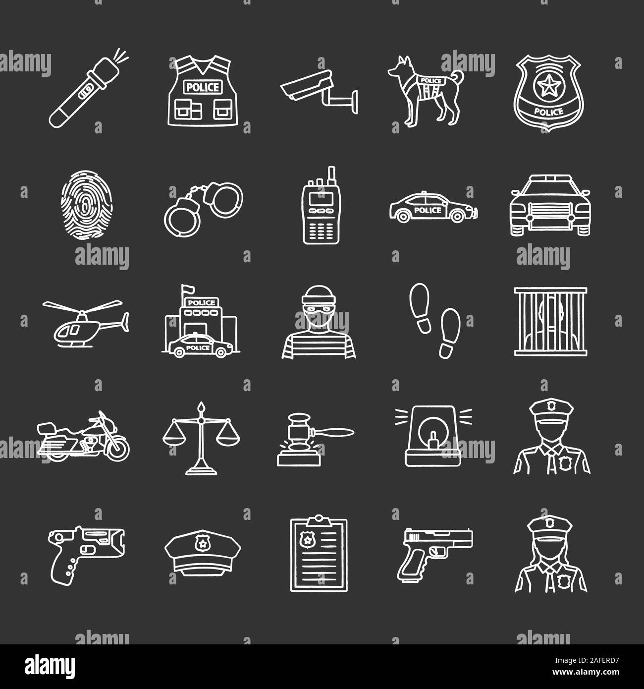 Police chalk icons set. Law enforcement. Transport, protection ...