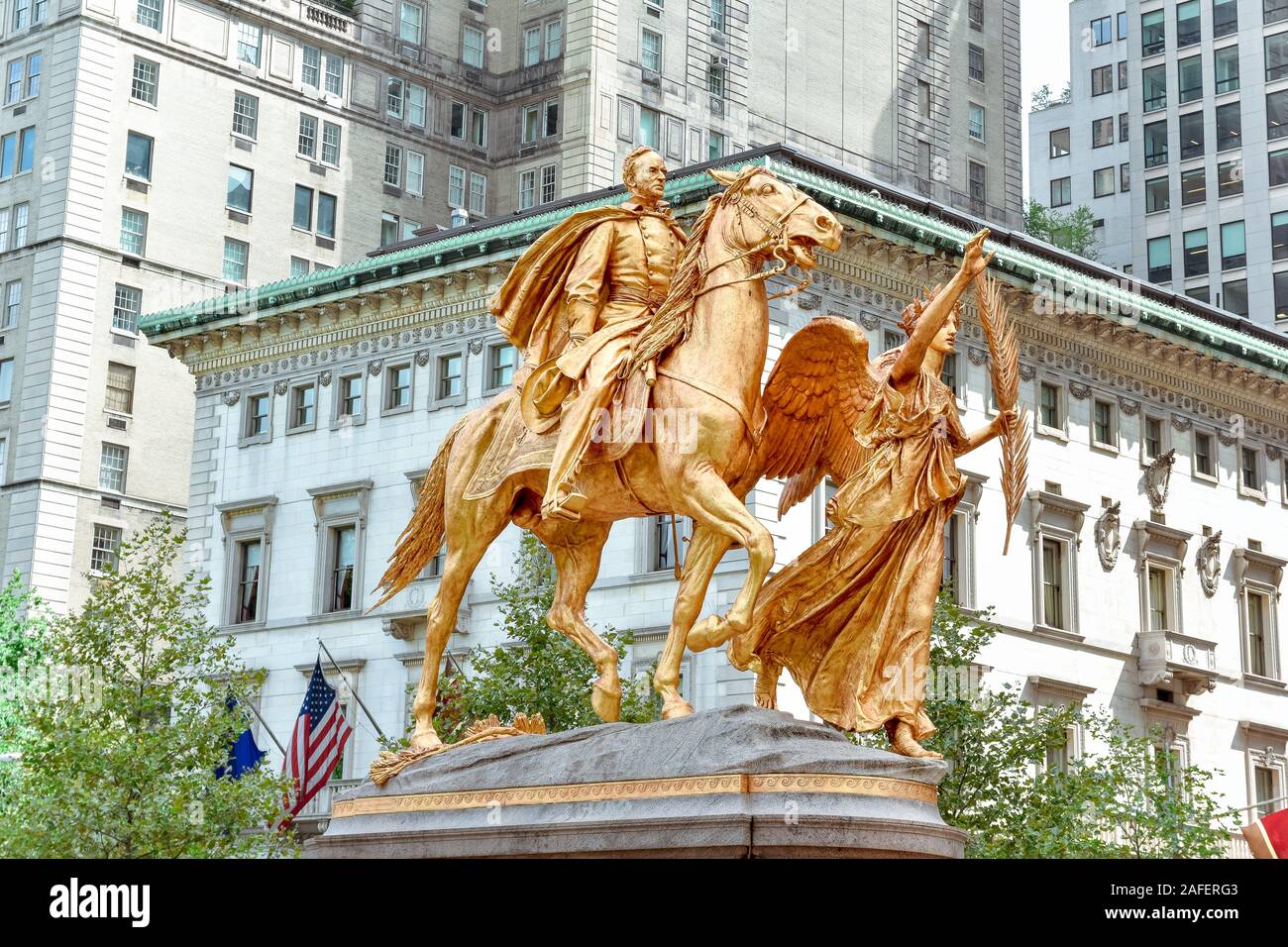 Grand Army Plaza General William Tecumseh Sherman Monument. Surrounded ...