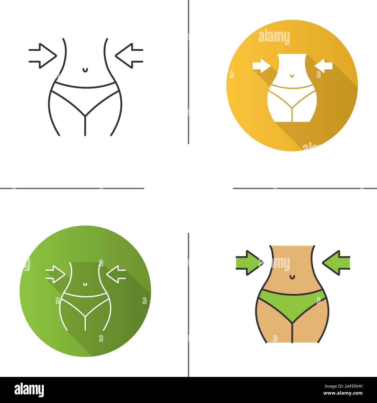 Weight loss icon. Flat design, linear and color styles. Thin waist ...