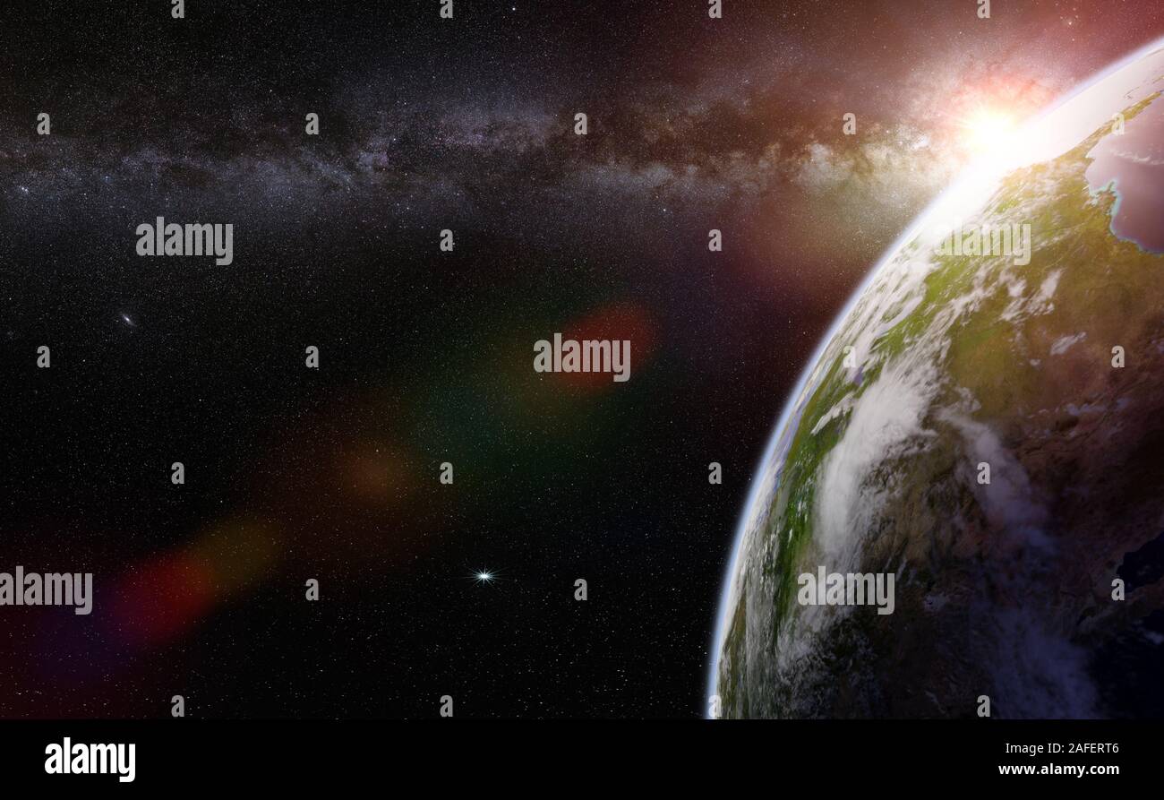 the beautiful planet Earth, the bright Sun and the stars Stock Photo ...