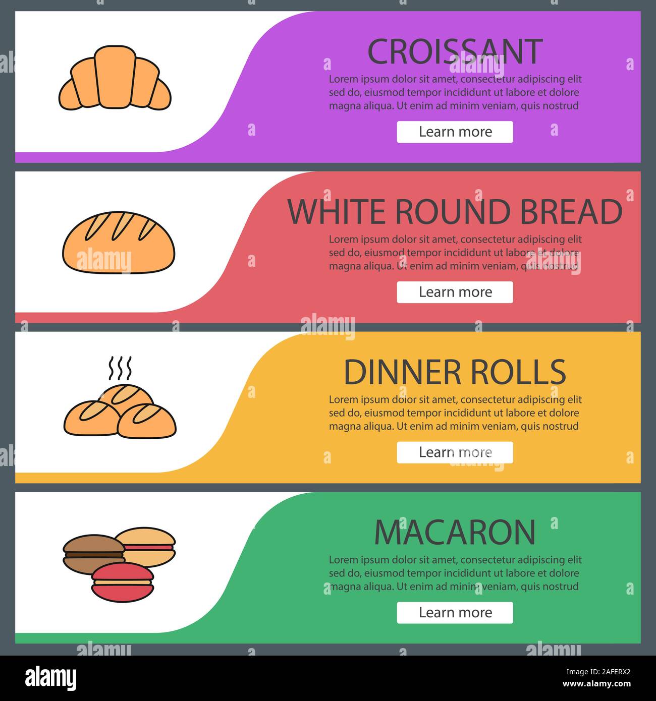 Bakery web banner templates set. Croissant, round bread, dinner rolls ...