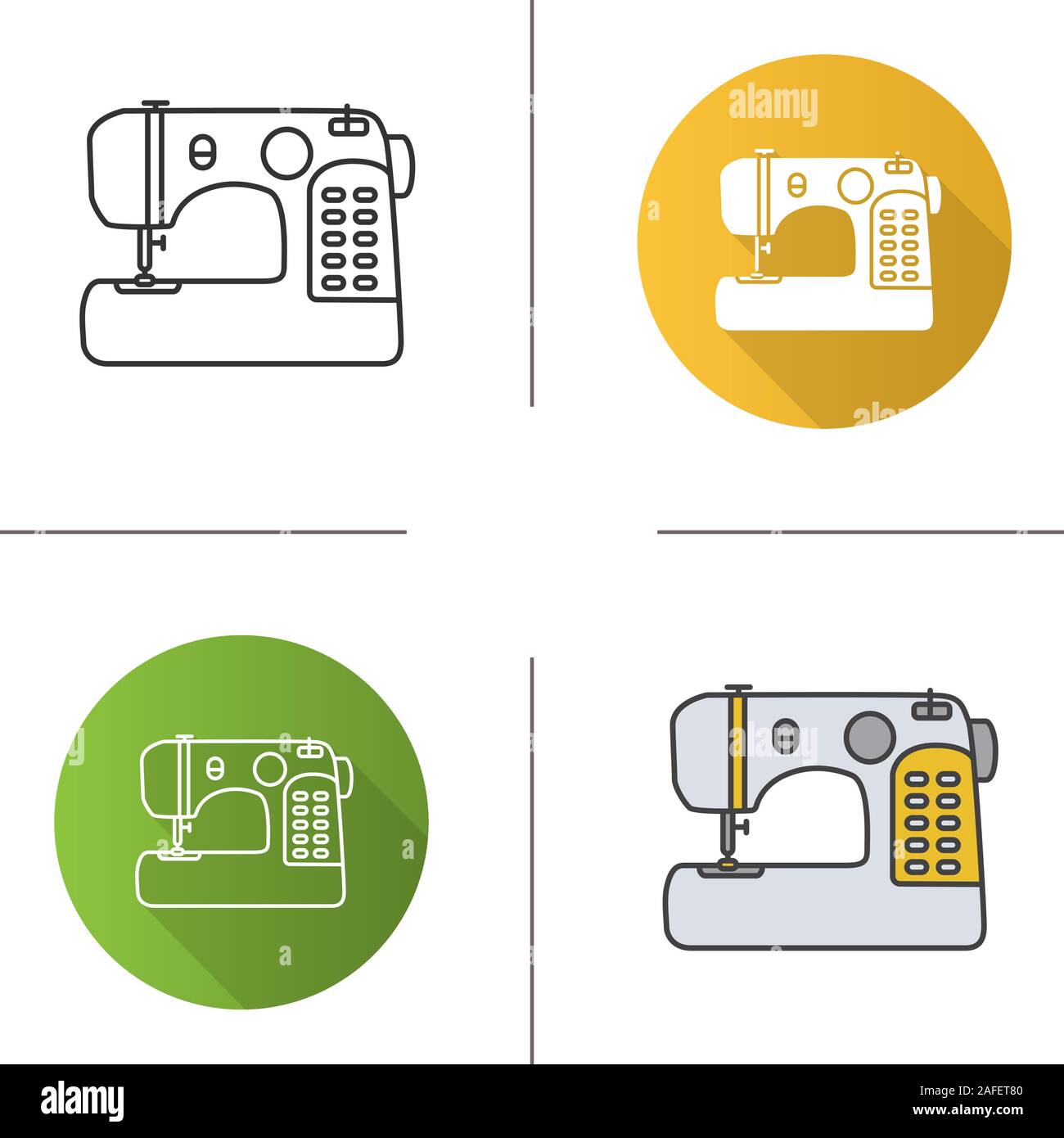 Sewing machine icon. Flat design, linear and color styles. Isolated ...