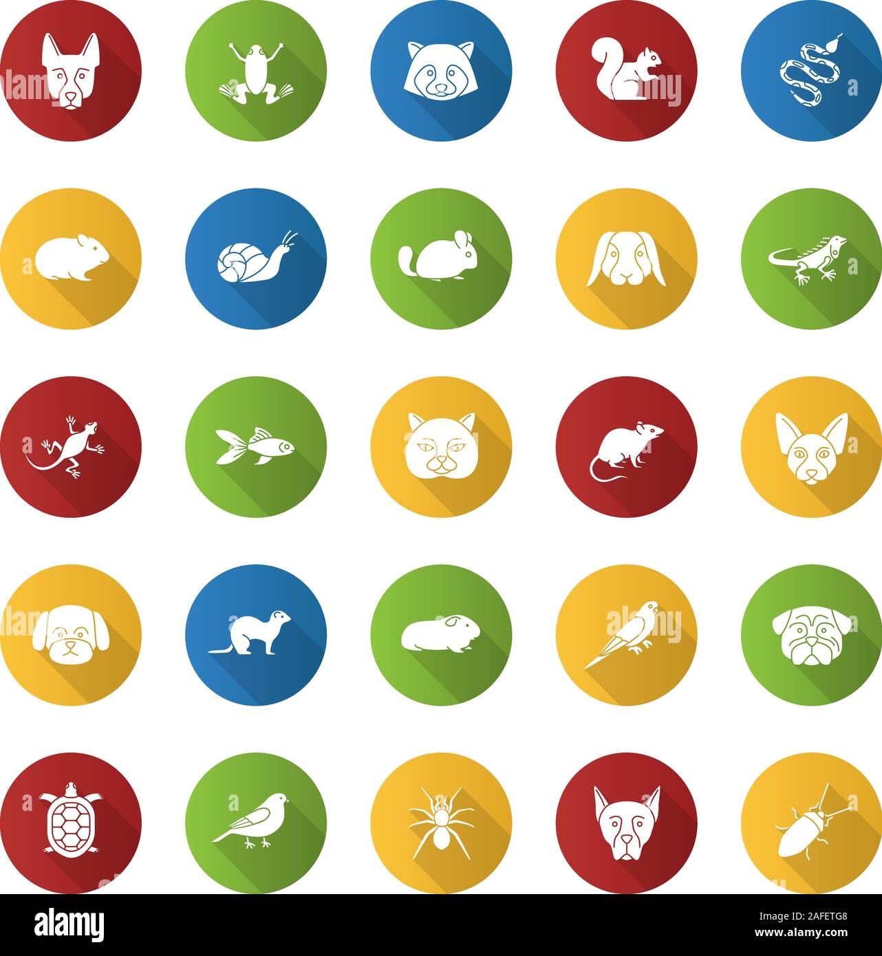 Pets flat design long shadow glyph icons set. Exotic animals. Rodents ...