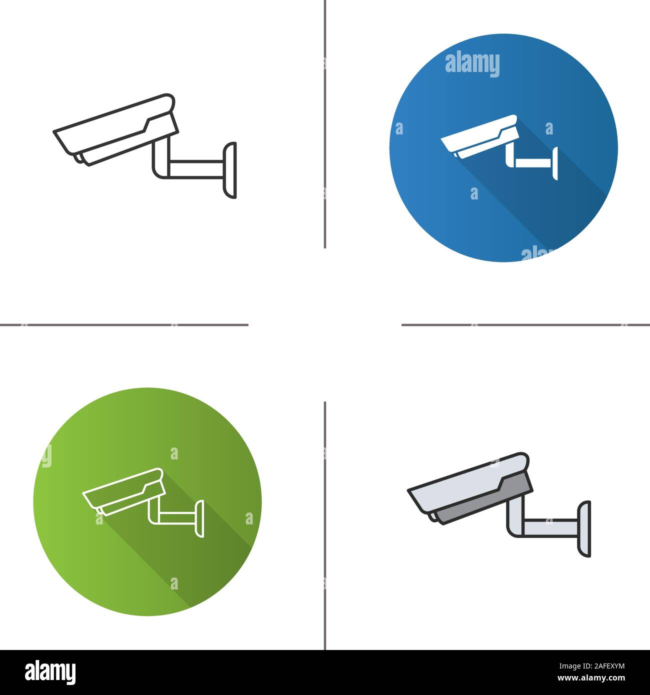 Surveillance camera icon. Flat design, linear and color styles ...