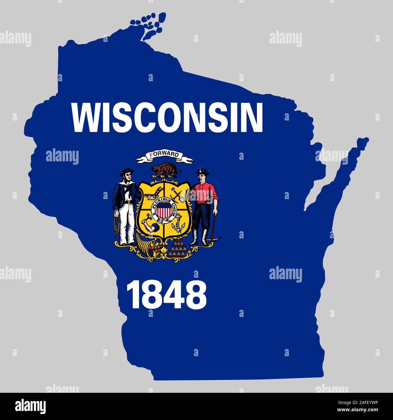 U.S. state of Wisconsin Flag Map Vector illustration Eps 10 Stock ...