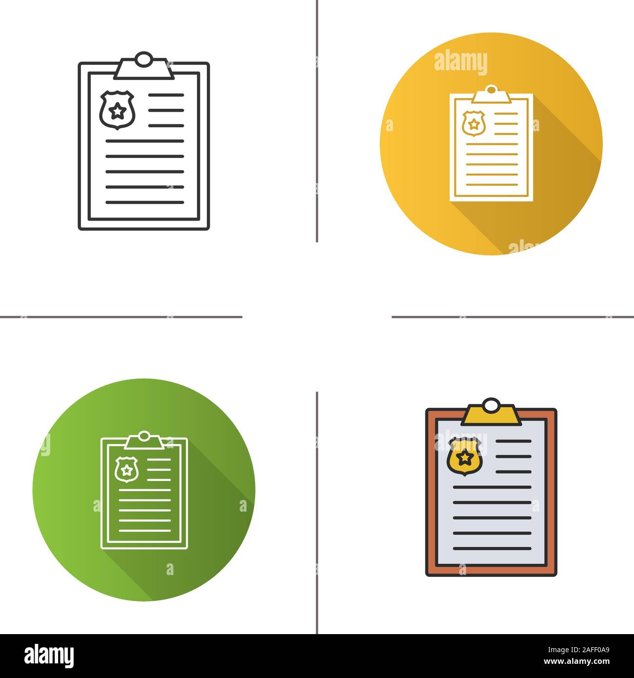 Police report icon. Flat design, linear and color styles. Parking fine ...